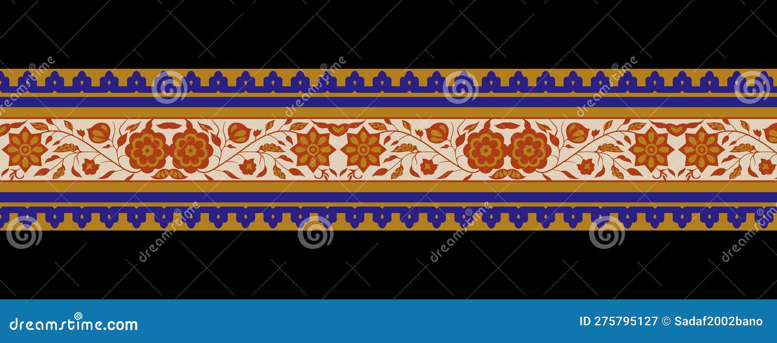 Seamless Pattern with Ethnic Borders Flowers. Vector Floral ...