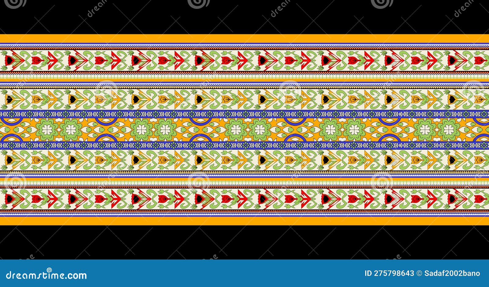 Seamless Pattern With Ethnic Borders Flowers. Vector Floral ...