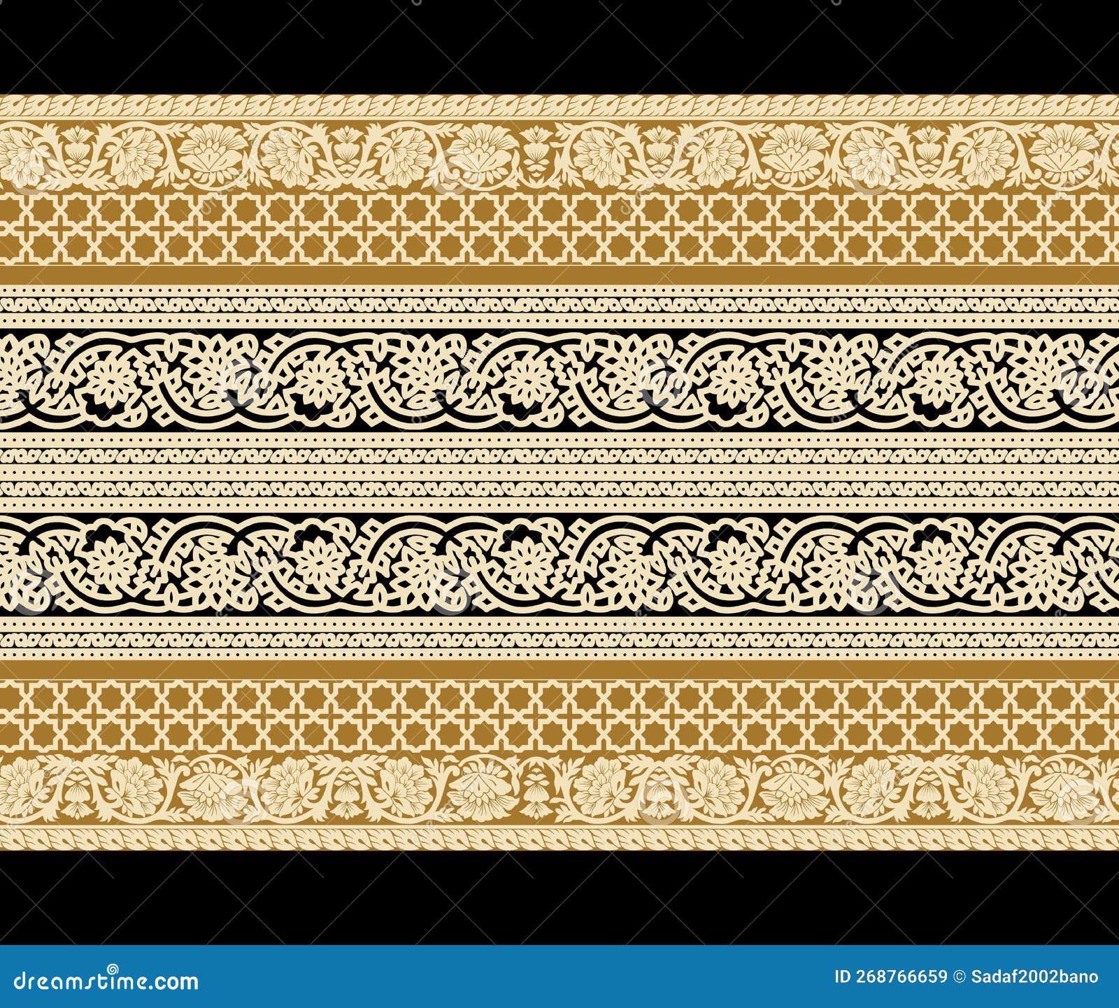 Seamless Pattern with Ethnic Borders Flowers. Vector Floral ...