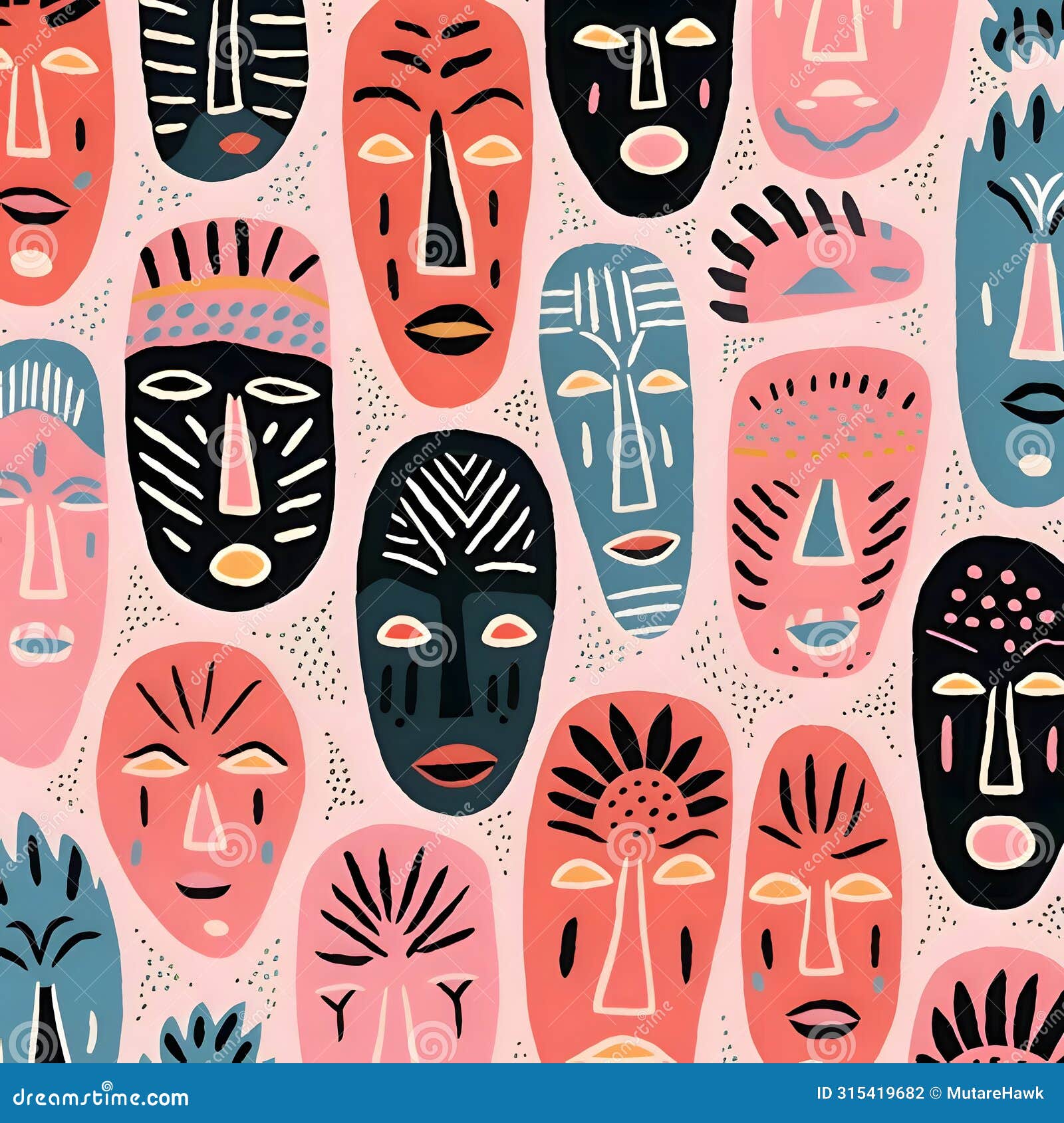 Ethnic Masks Set In Vector Illustration. African Tribal Mask Icon ...