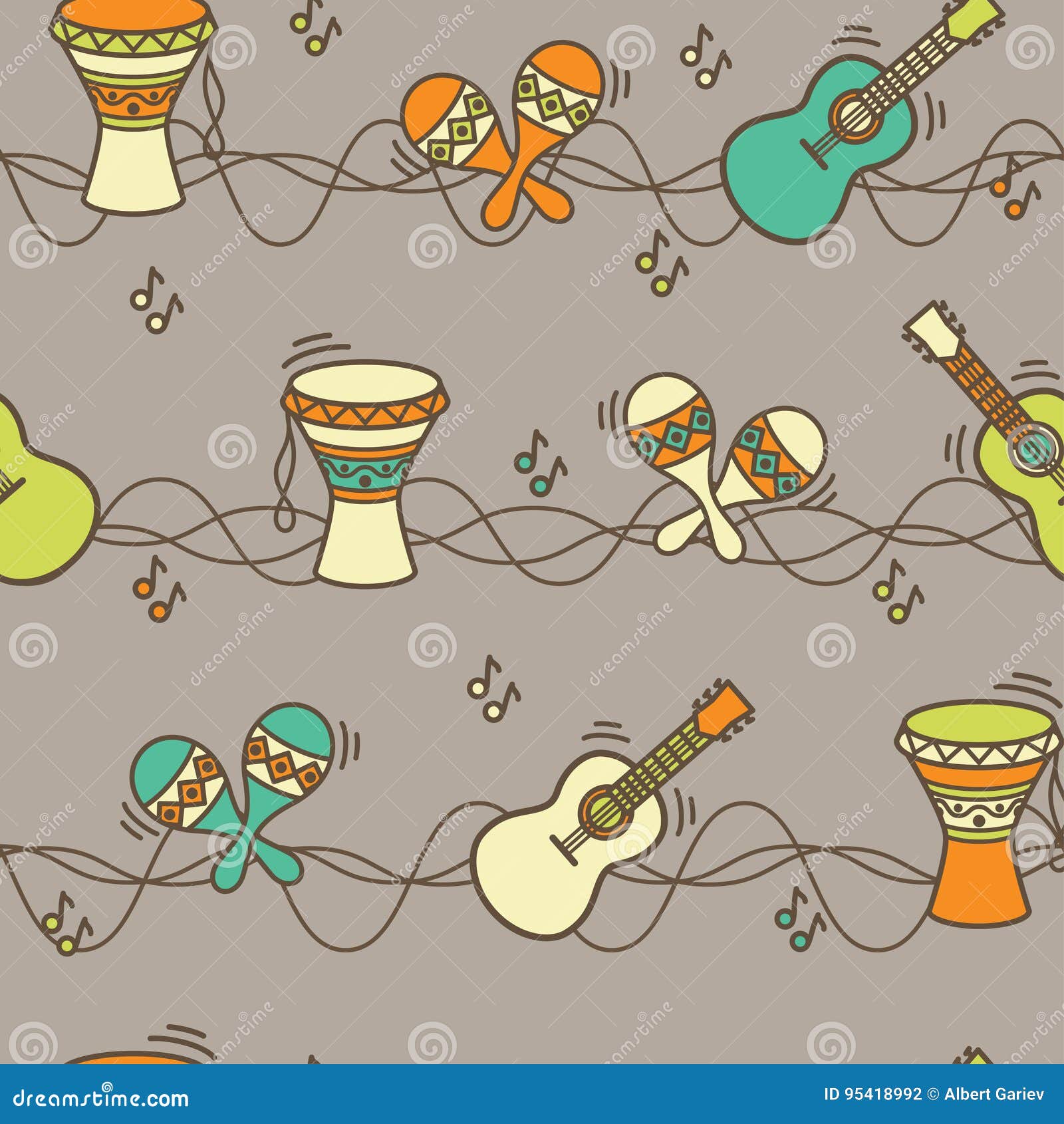 Seamless Pattern - Ethnic Music Stock Vector - Illustration of cheerful ...
