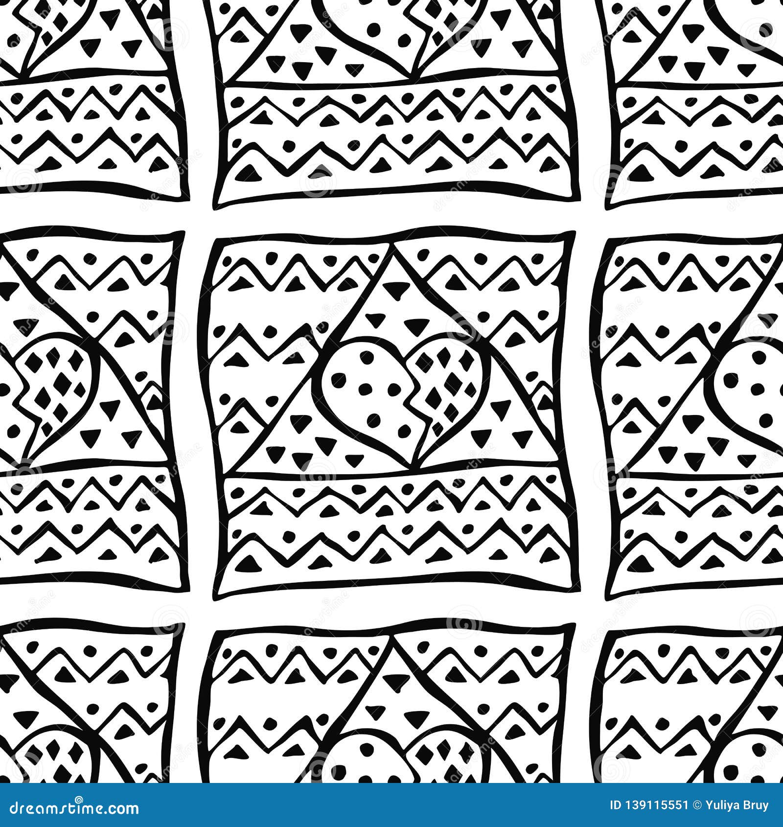Seamless Pattern in Ethno Style, Hand Drawn. Vector Illustration Stock Vector - Illustration of ...