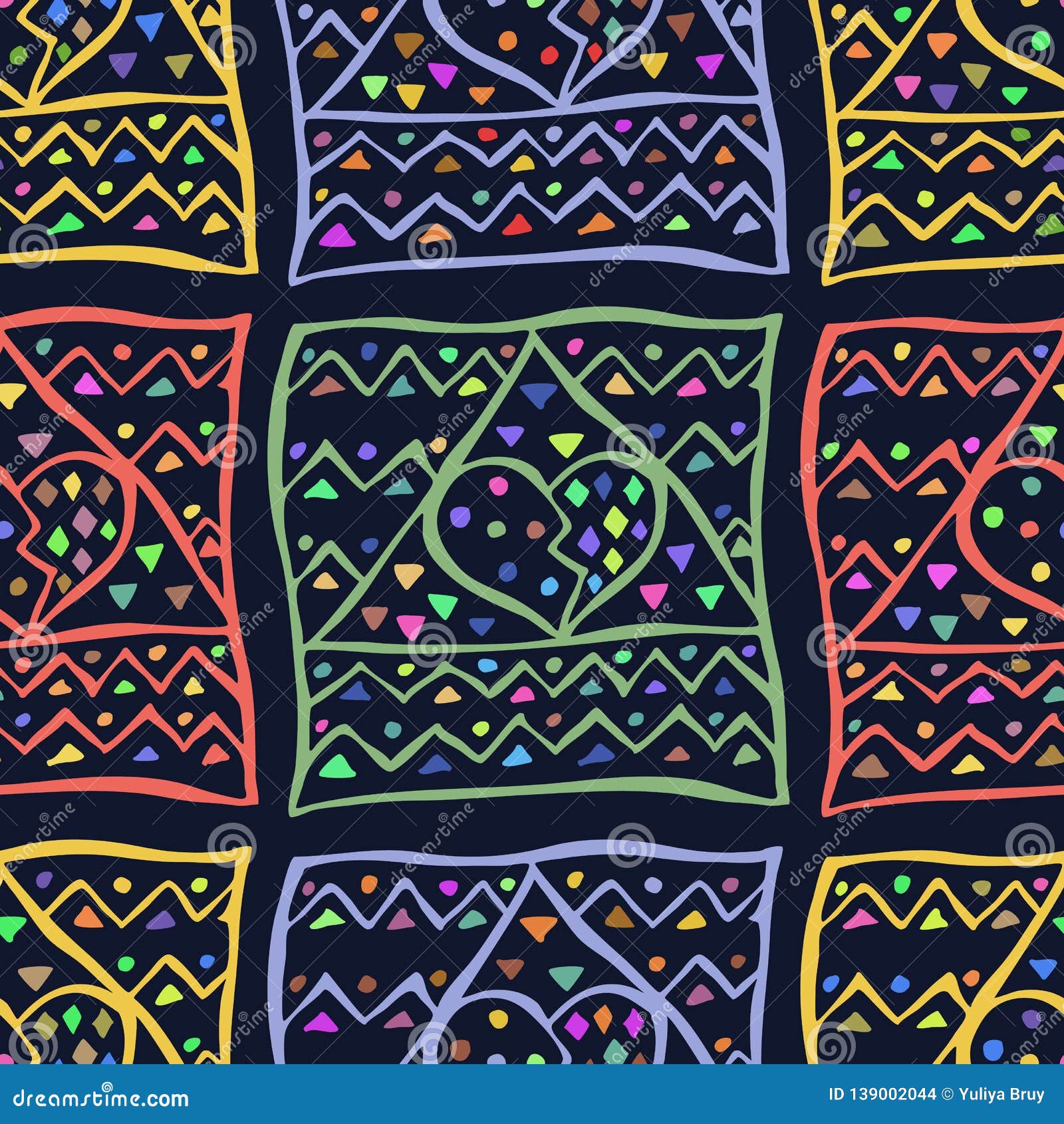 Seamless Pattern in Ethno Style, Hand Drawn. Vector Illustration Stock Vector - Illustration of ...