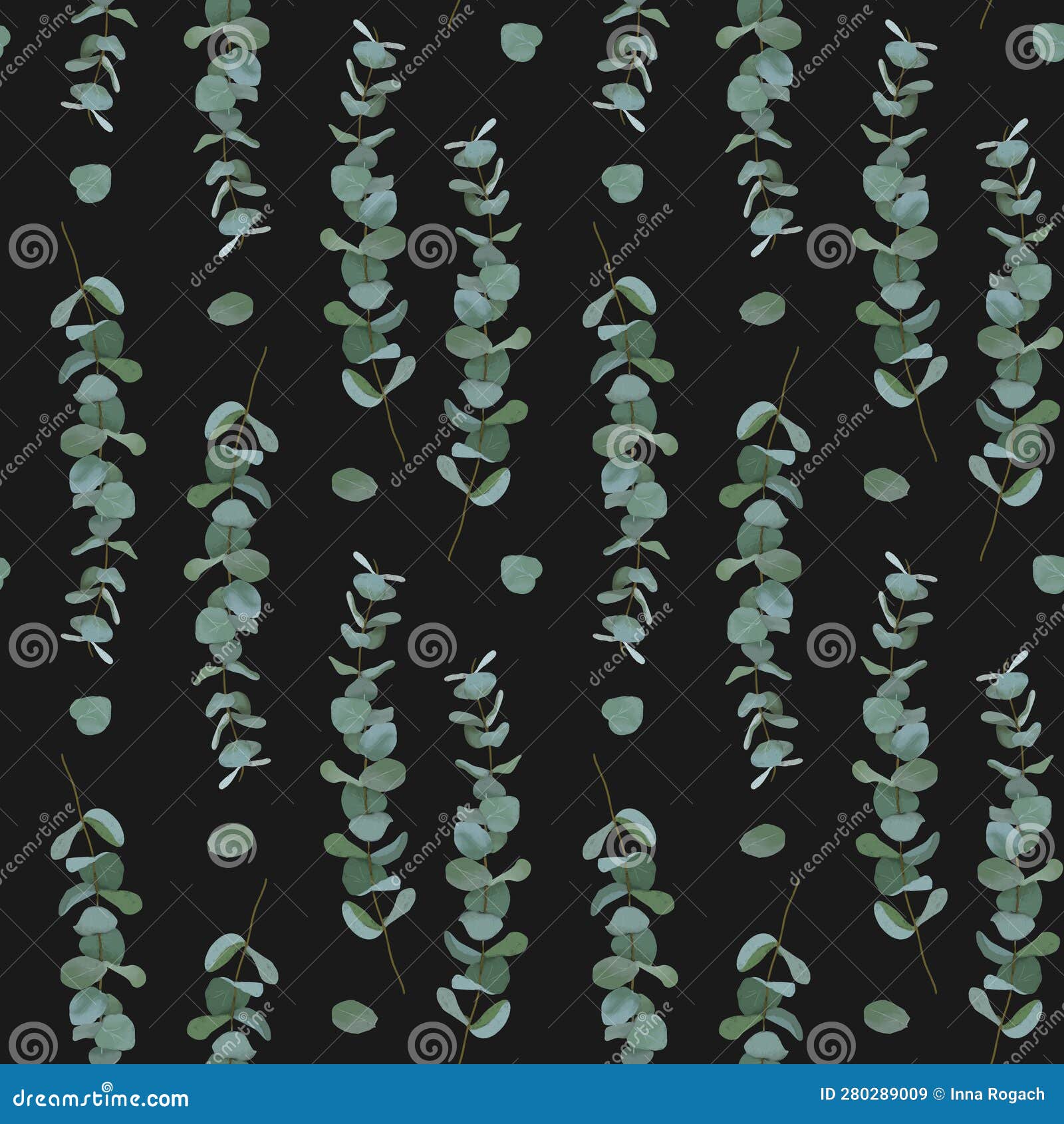 Seamless Pattern Eucalyptus Silver Dollar Green-blue Tree Leaves. Art ...