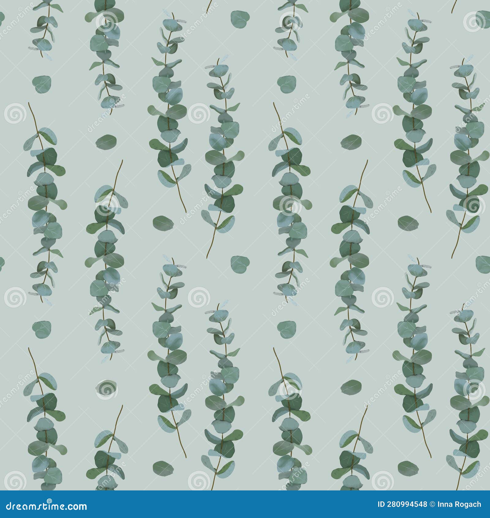 Seamless Pattern Eucalyptus Silver Dollar Green - Blue Tree Leaves. Art ...
