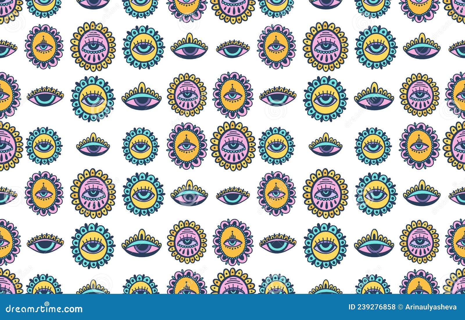 Seamless Pattern Evil Eye Third Element Hand Drawn.Esoteric Mystic ...