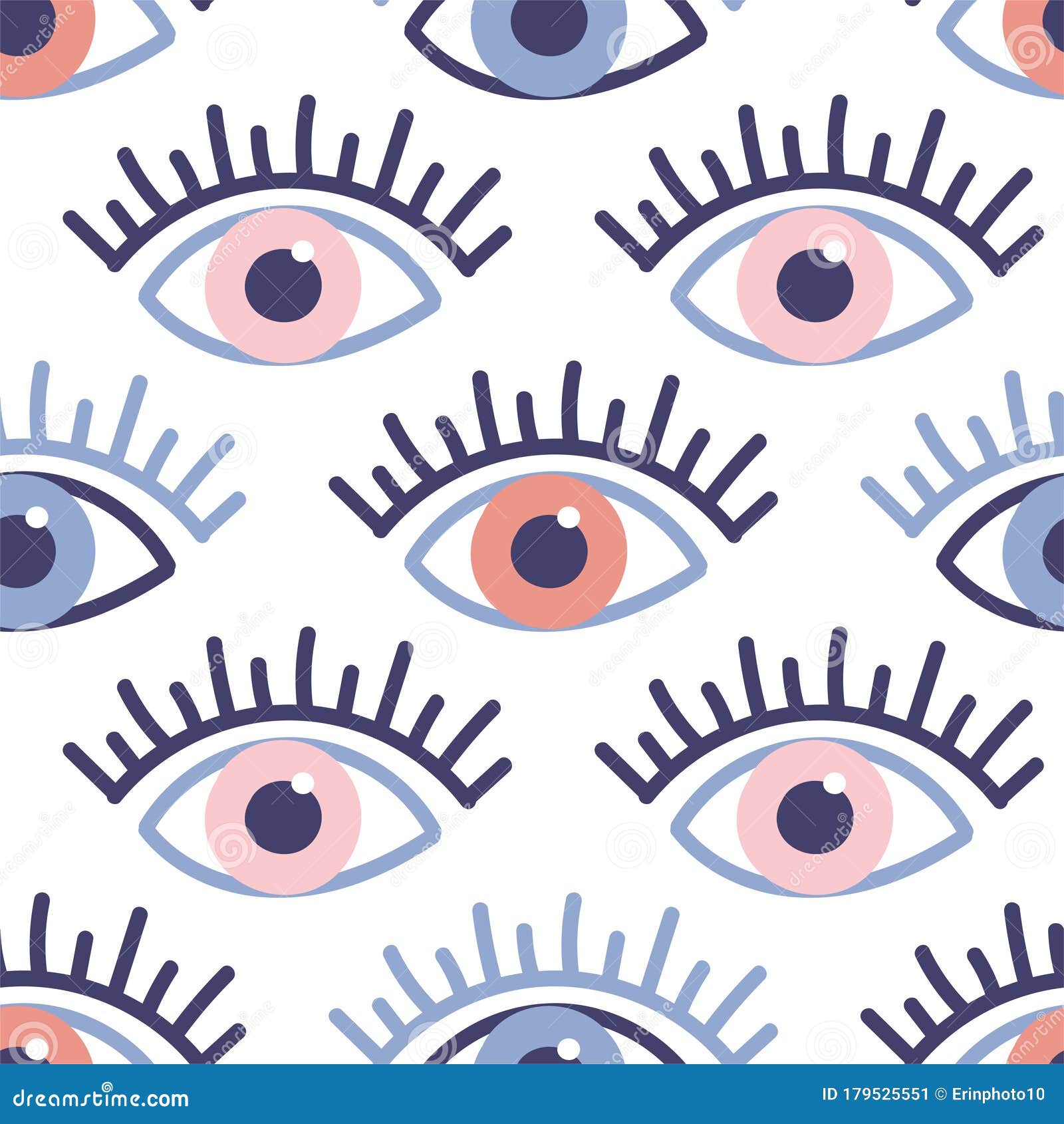 Seamless Pattern with Evil Eyes in Hand Drawn Flat Design, Contemporary ...