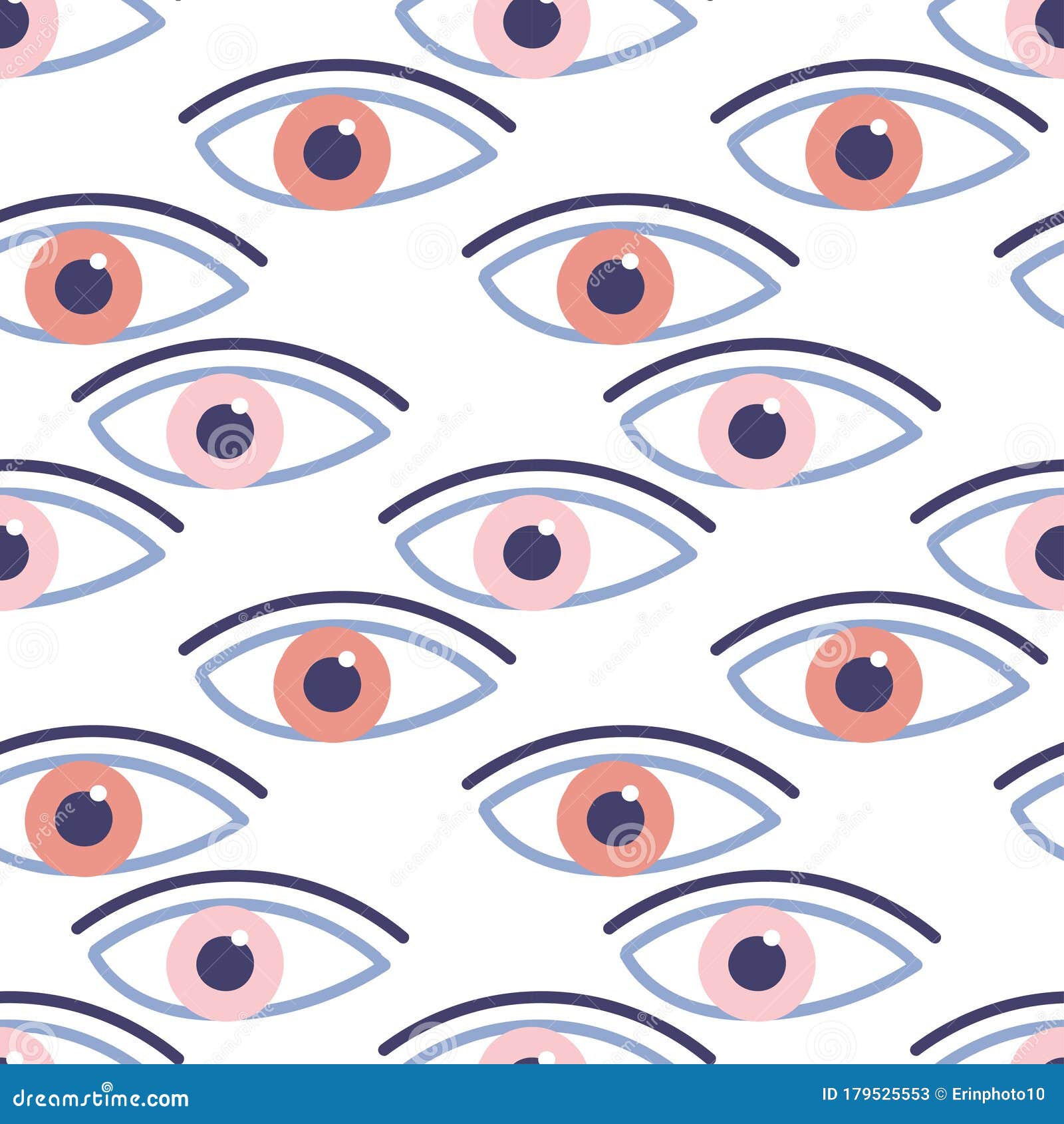 Seamless Pattern with Evil Eyes in Hand Drawn Flat Design, Contemporary ...