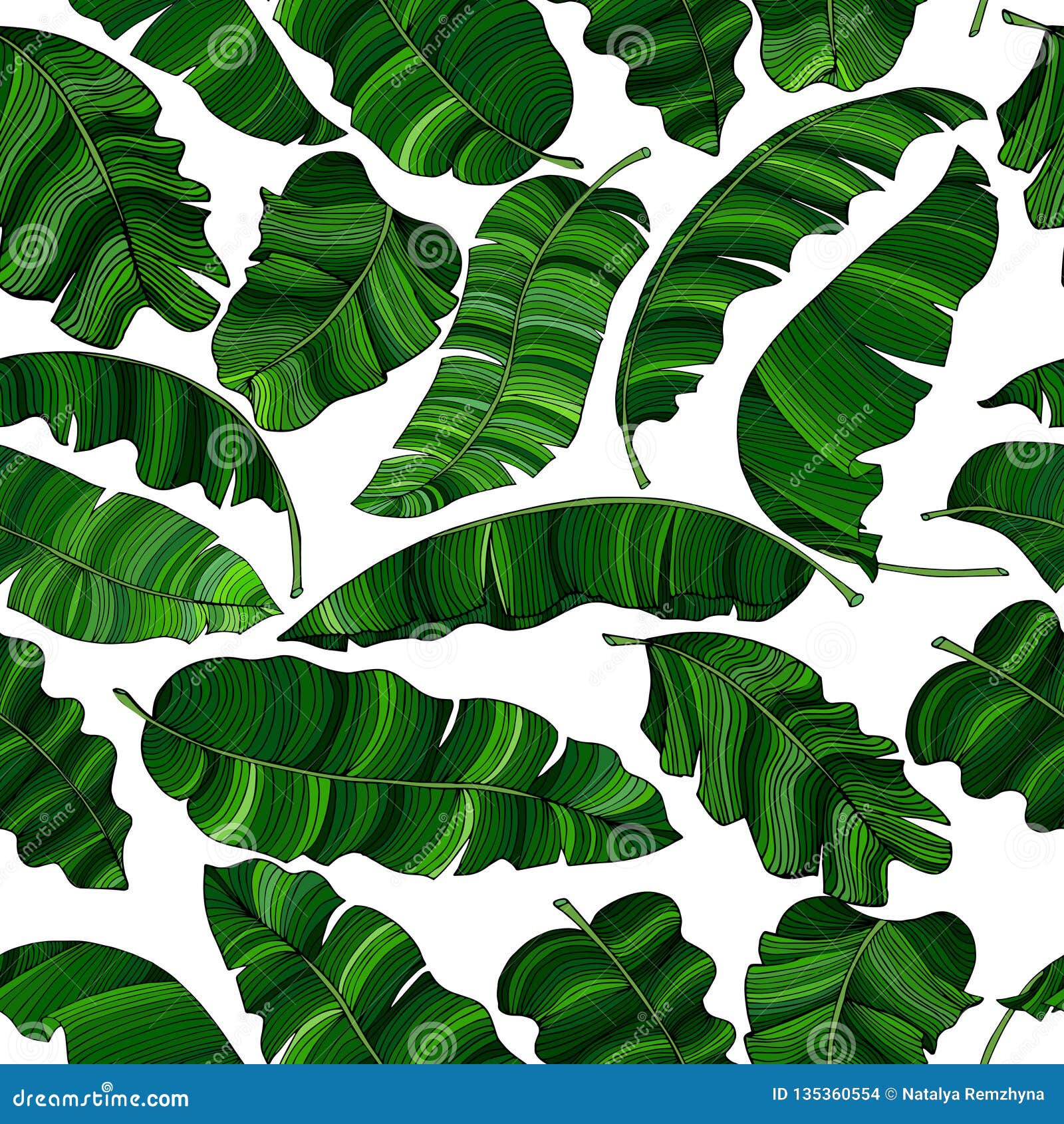 Seamless Pattern of Exotic, Green Banana Leaves, Randomly Scattered and ...