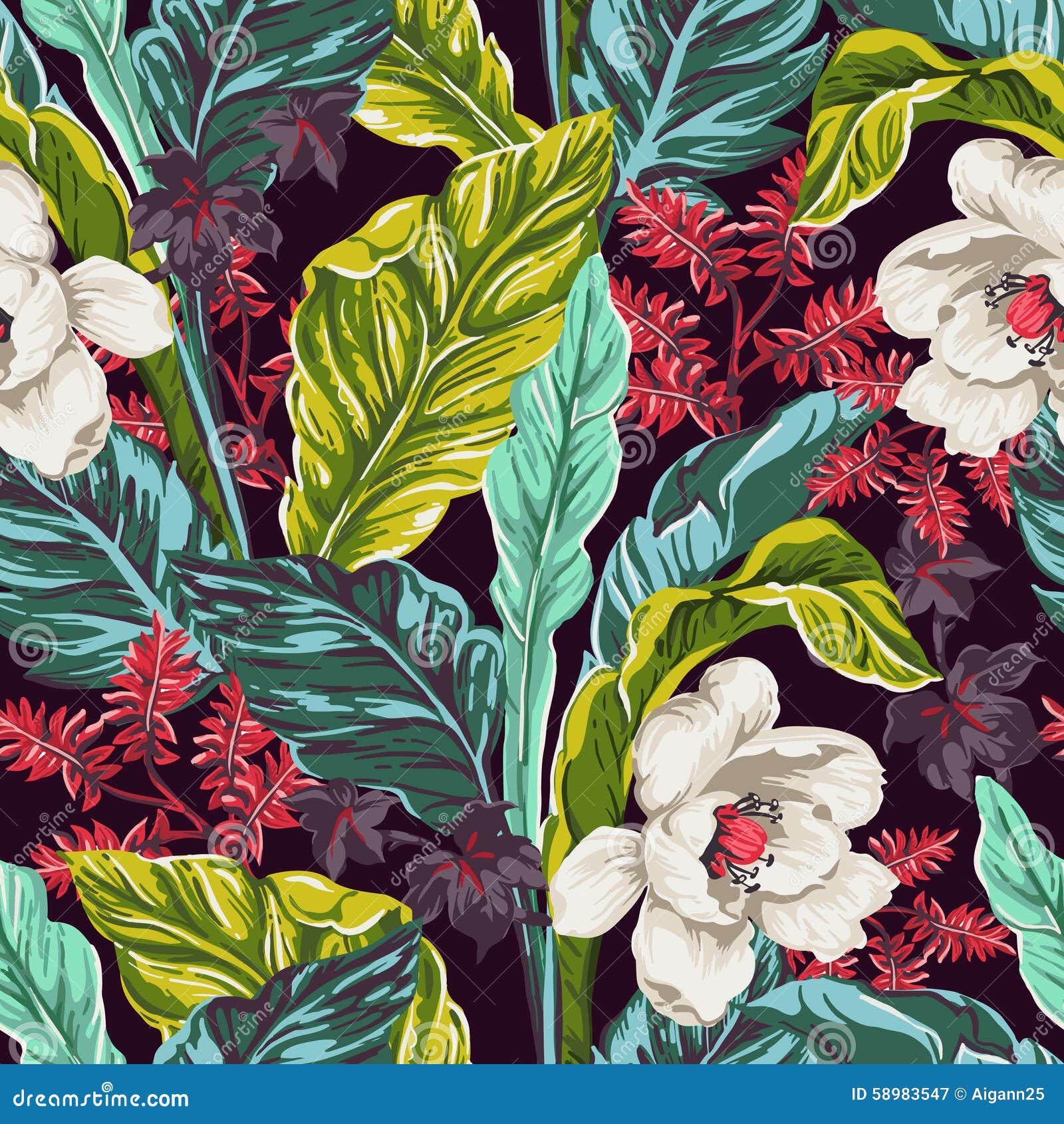 Seamless Pattern of Exotic Leaves Stock Vector - Illustration of flower ...