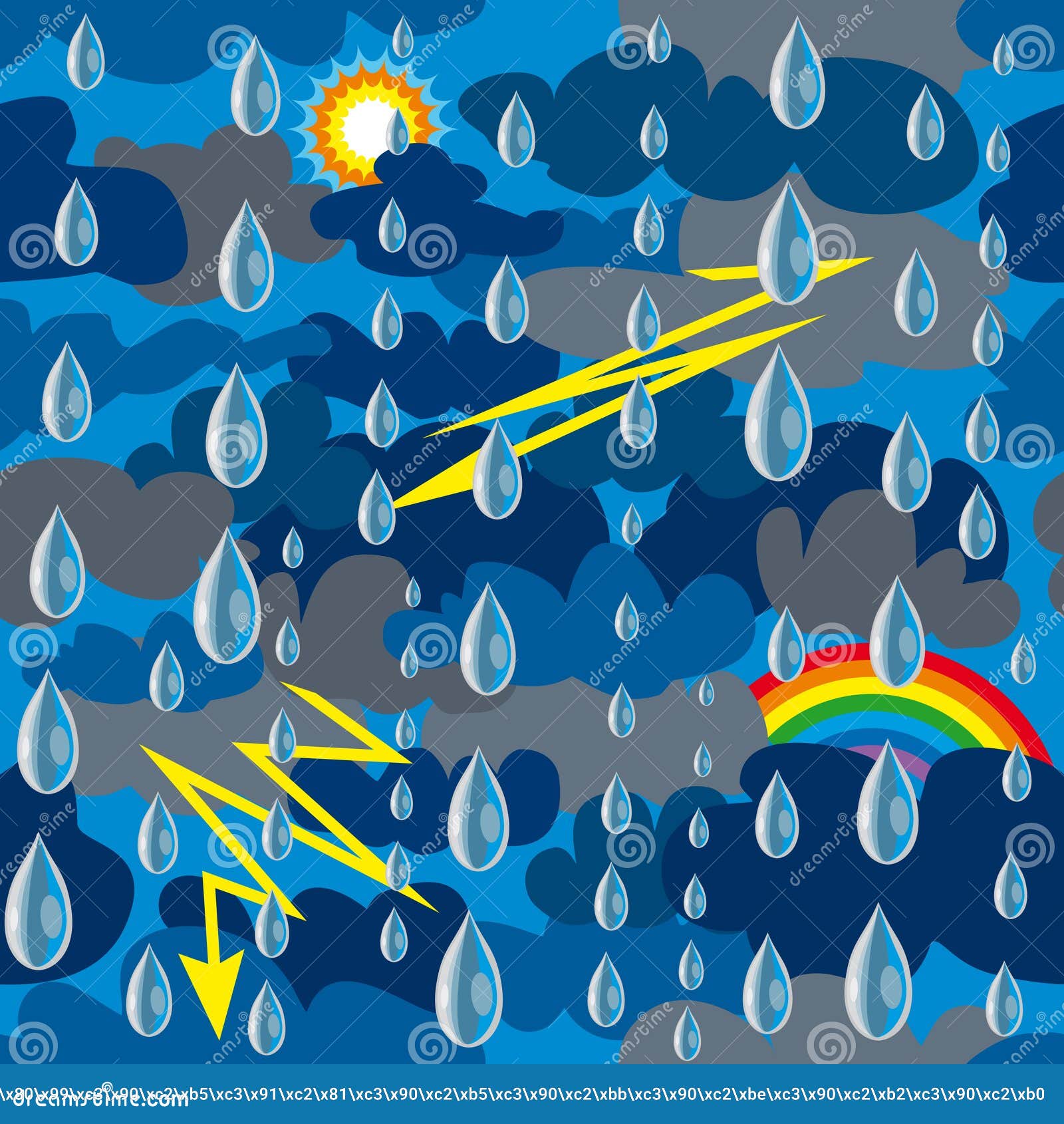 Seamless Pattern for a Fabric Depicting a Sky Covered with Clouds, Rain ...