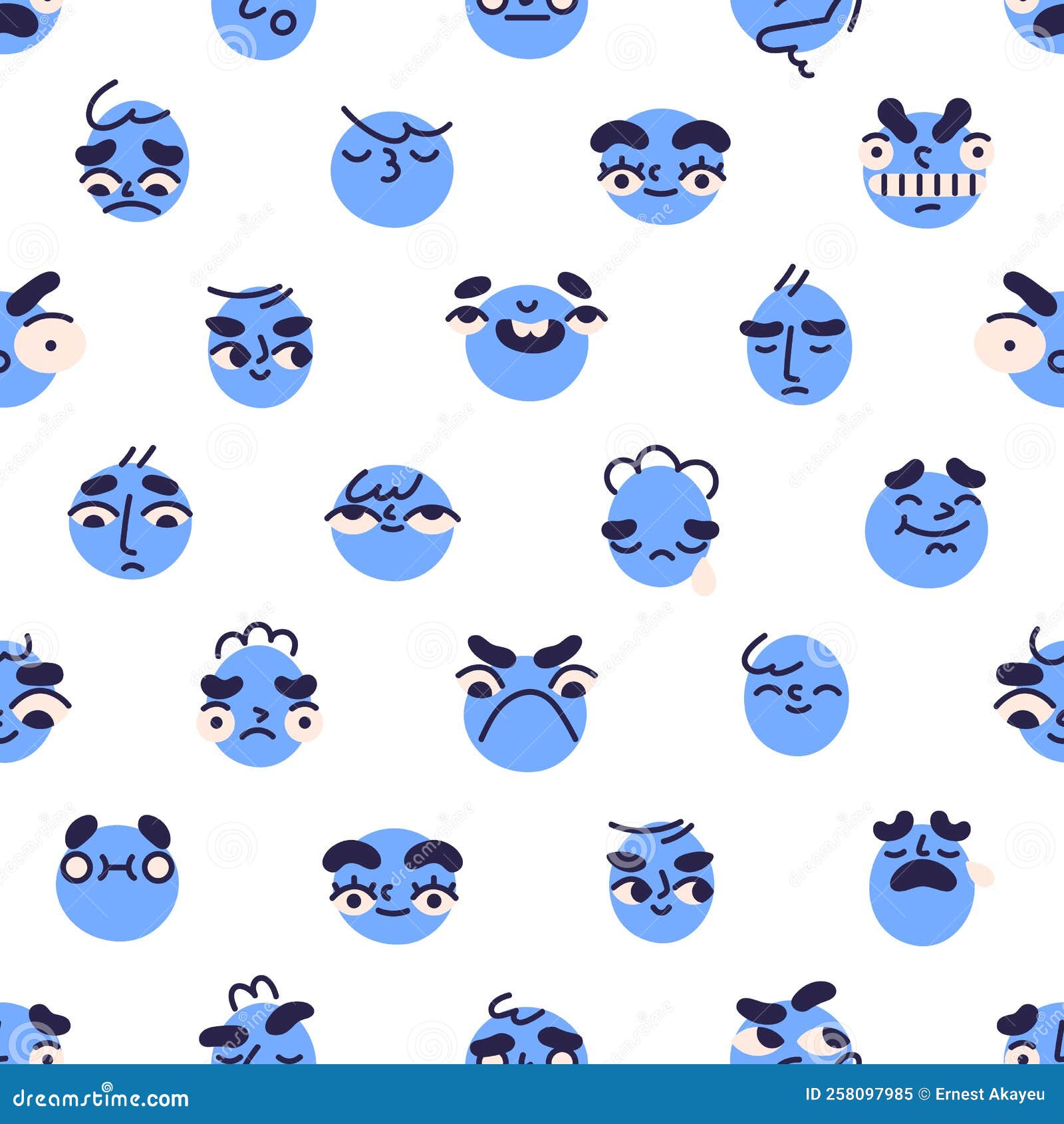 Seamless Pattern with Face Avatars, Emojis. Different Emotions ...