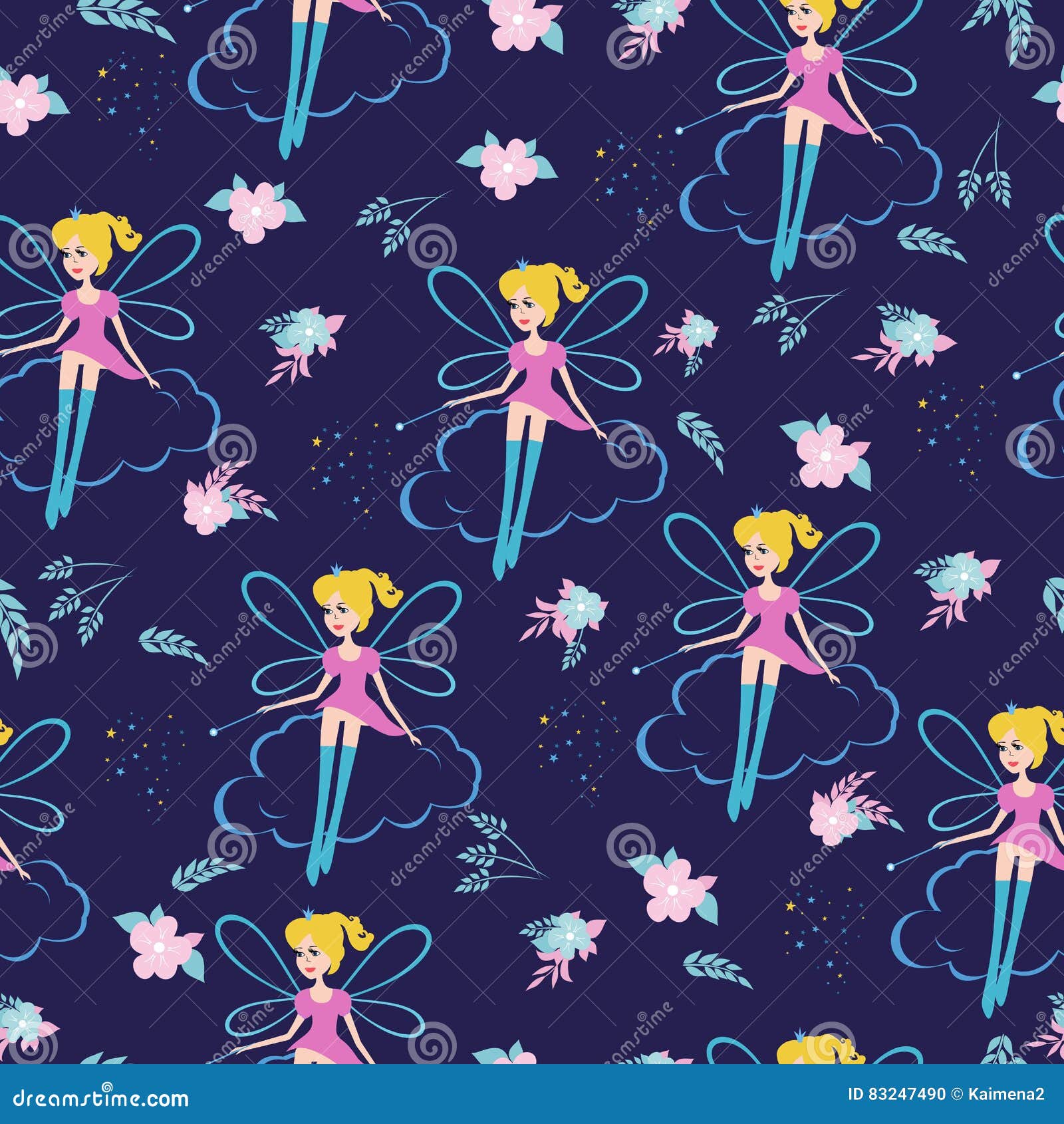 Seamless Pattern with Fairy and Flowers Stock Vector - Illustration of ...