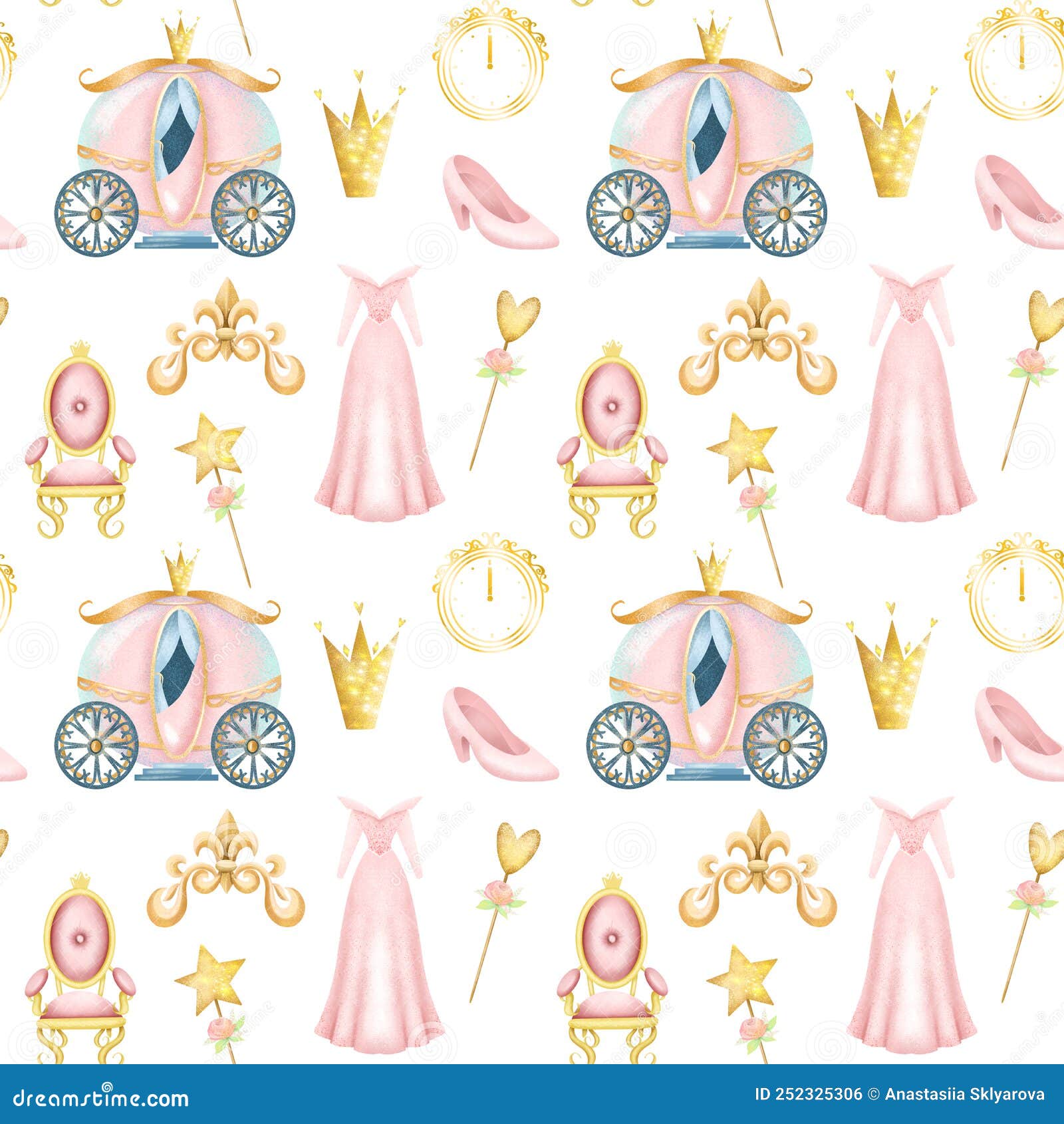 Seamless Pattern of Fairy Tale Princess Elements Stock Illustration ...