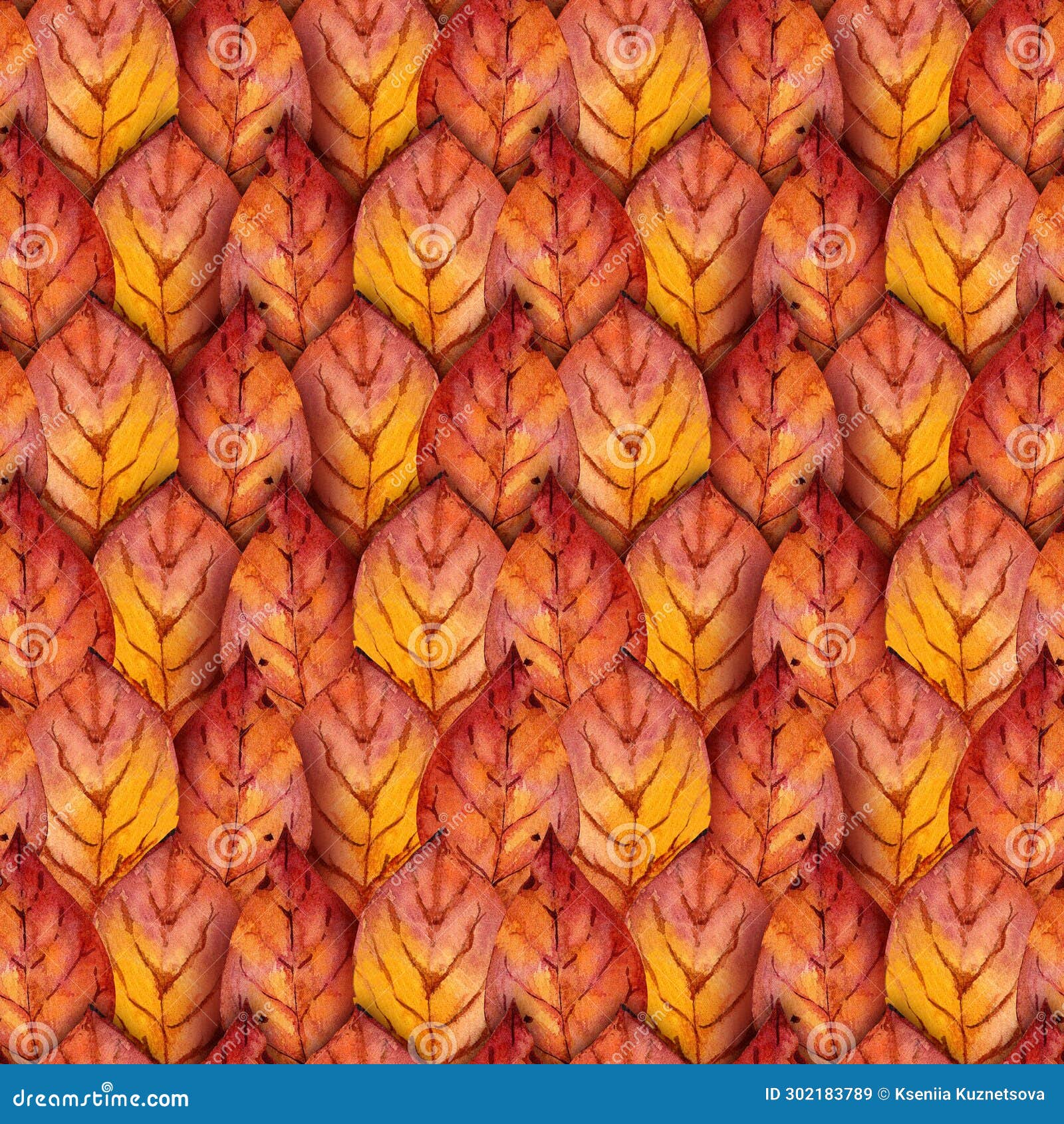 Seamless Pattern of Fallen Orange Leaves. Shrubs and Deciduous Trees ...