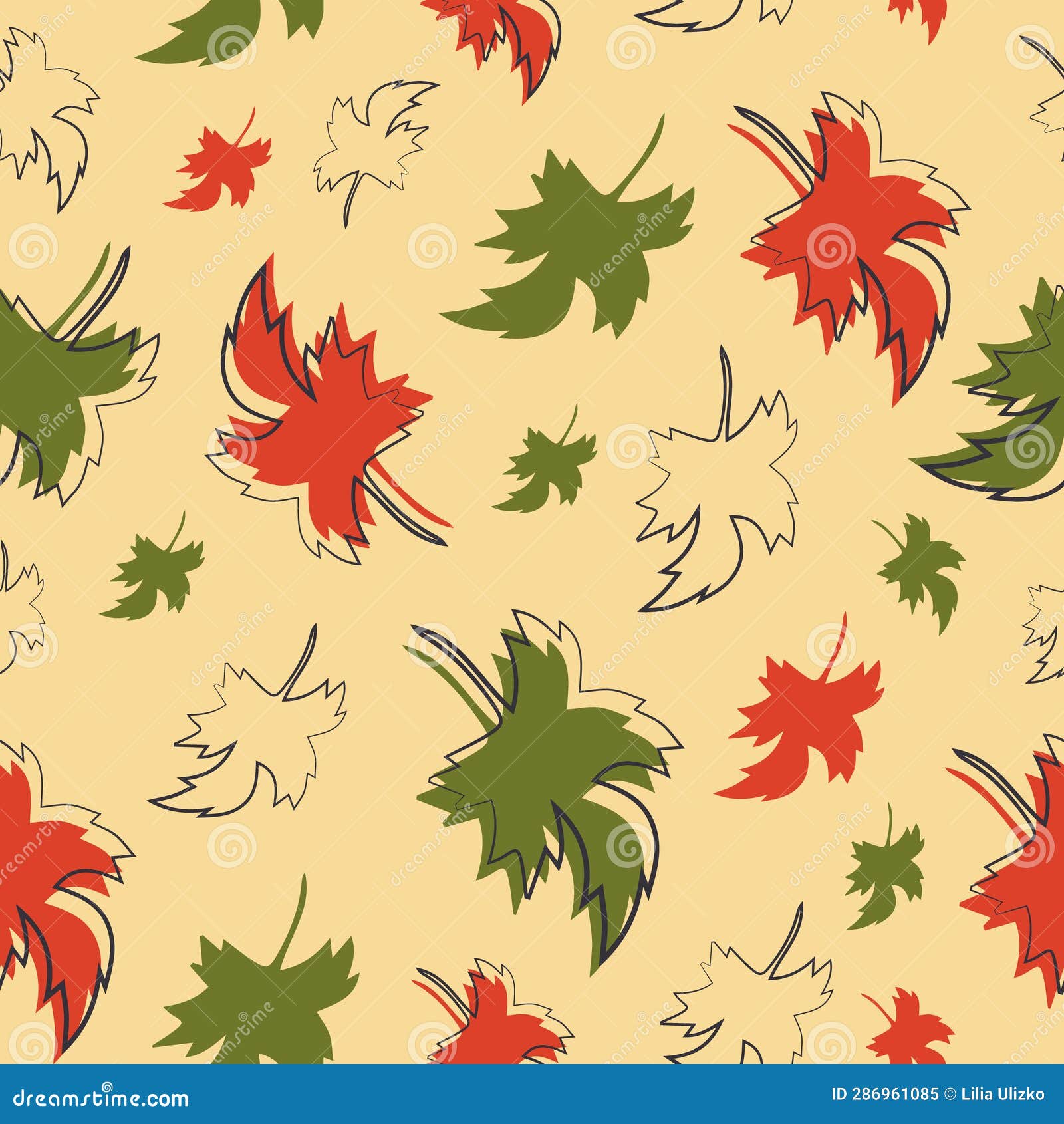 Seamless Pattern with Falling Autumn Leaves on a Beige Background ...