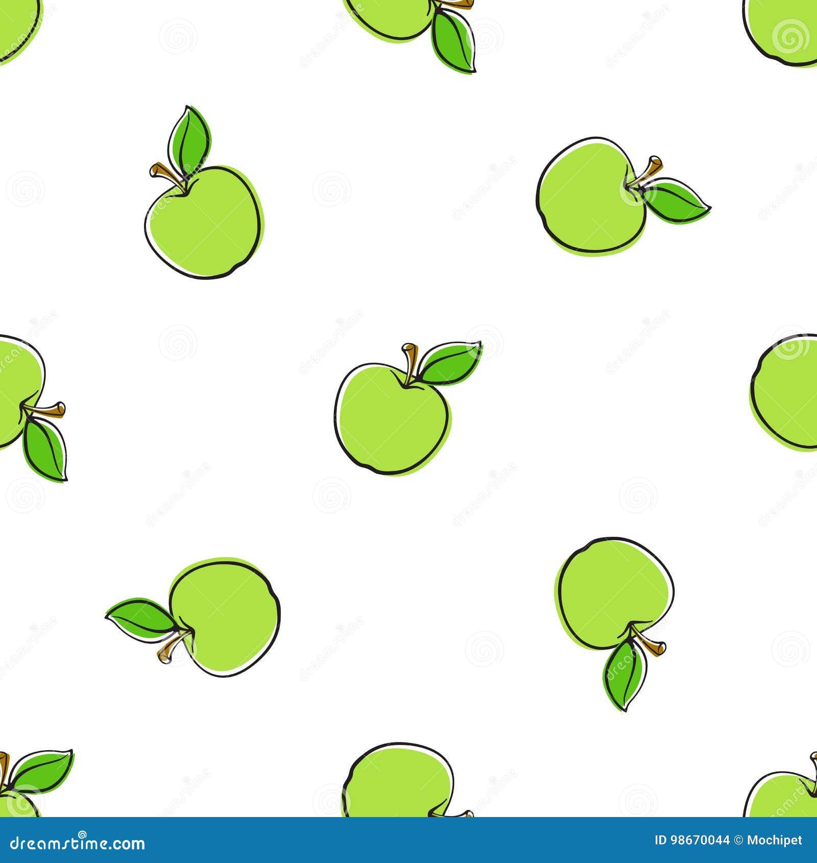 Seamless Pattern with Falling Green Apples with Contour Stock Vector ...