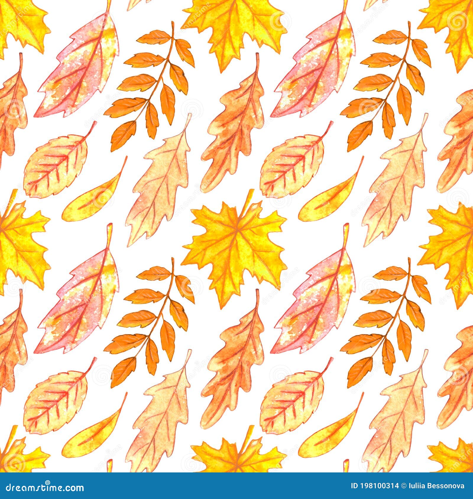 Seamless Pattern Falling Leaves. Watercolor Autumn Textured Background ...