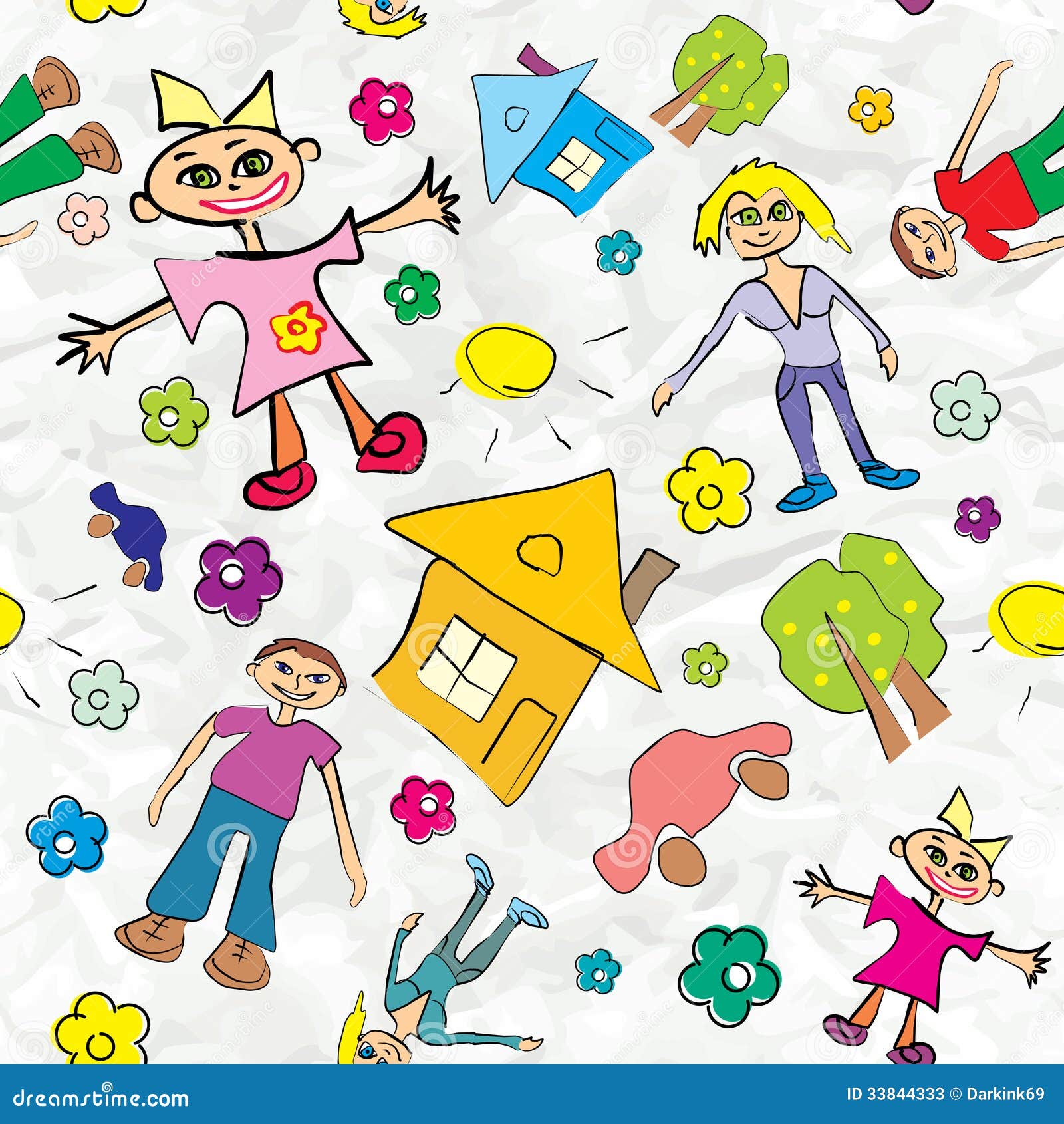 Seamless Pattern with Family on Paper Stock Vector - Illustration of ...