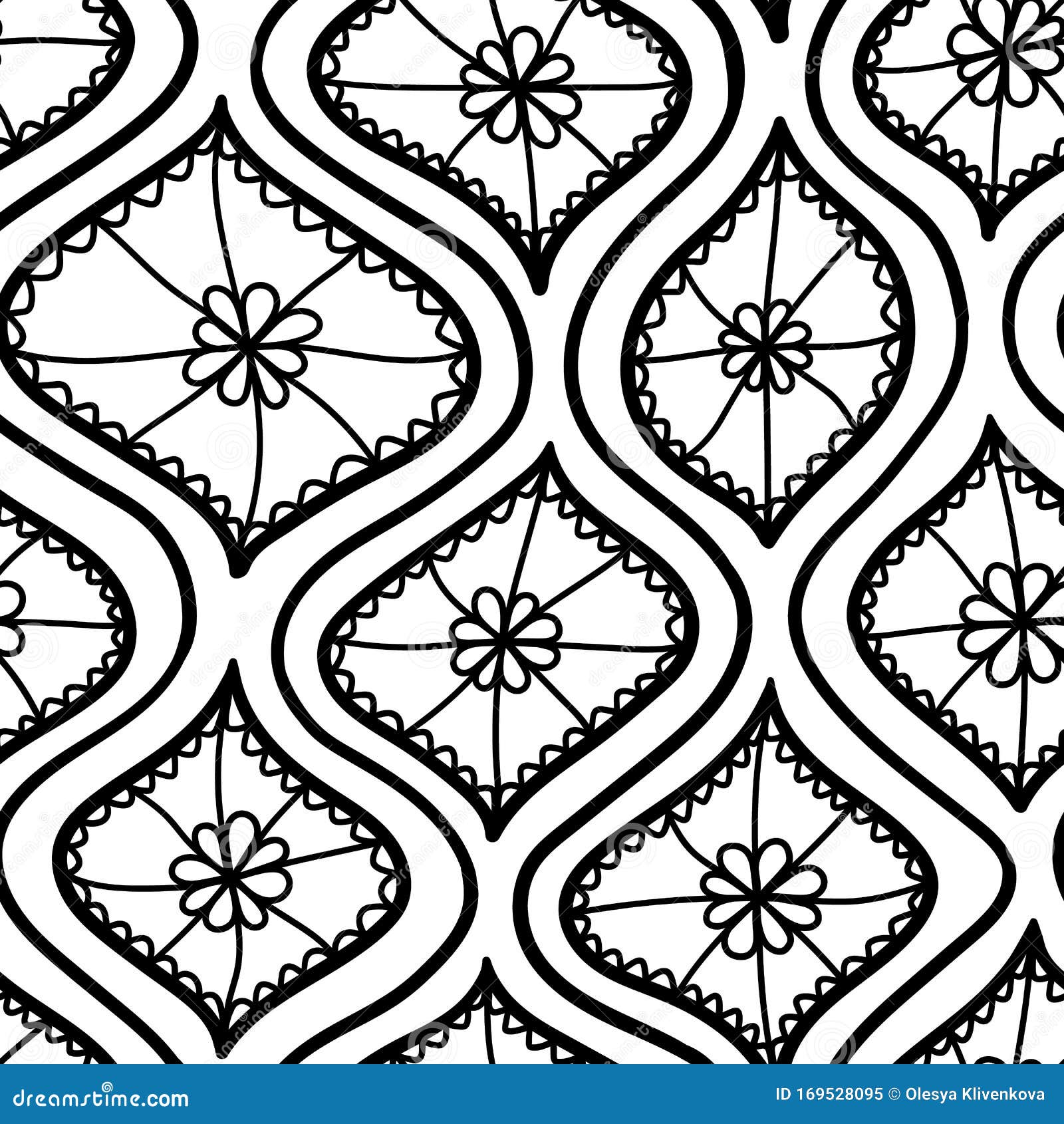 Seamless Pattern with Fancy Beautiful Elements. Coloring Page Stock ...