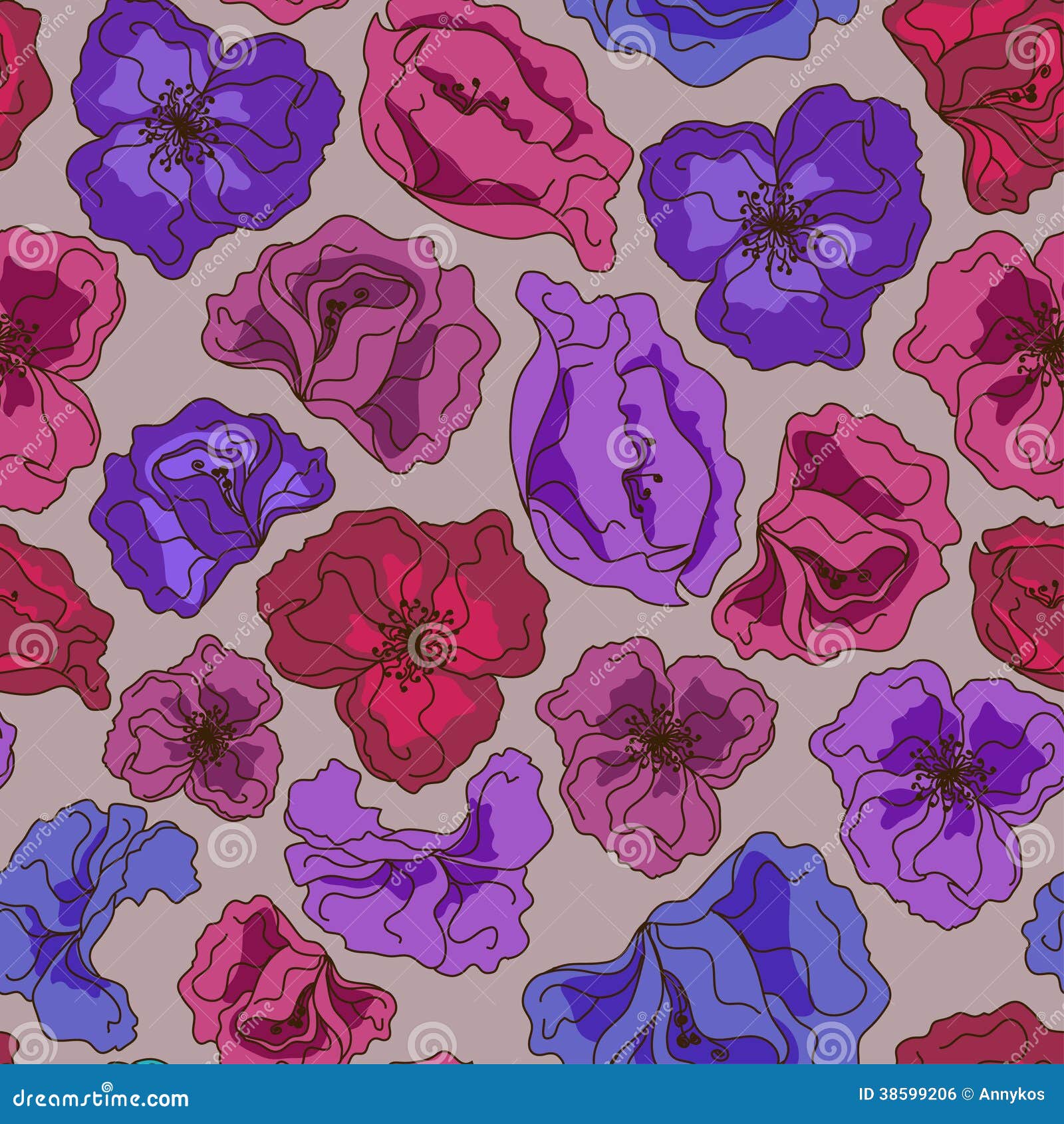 Seamless Pattern of Fancy Flowers Stock Vector - Illustration of blue ...