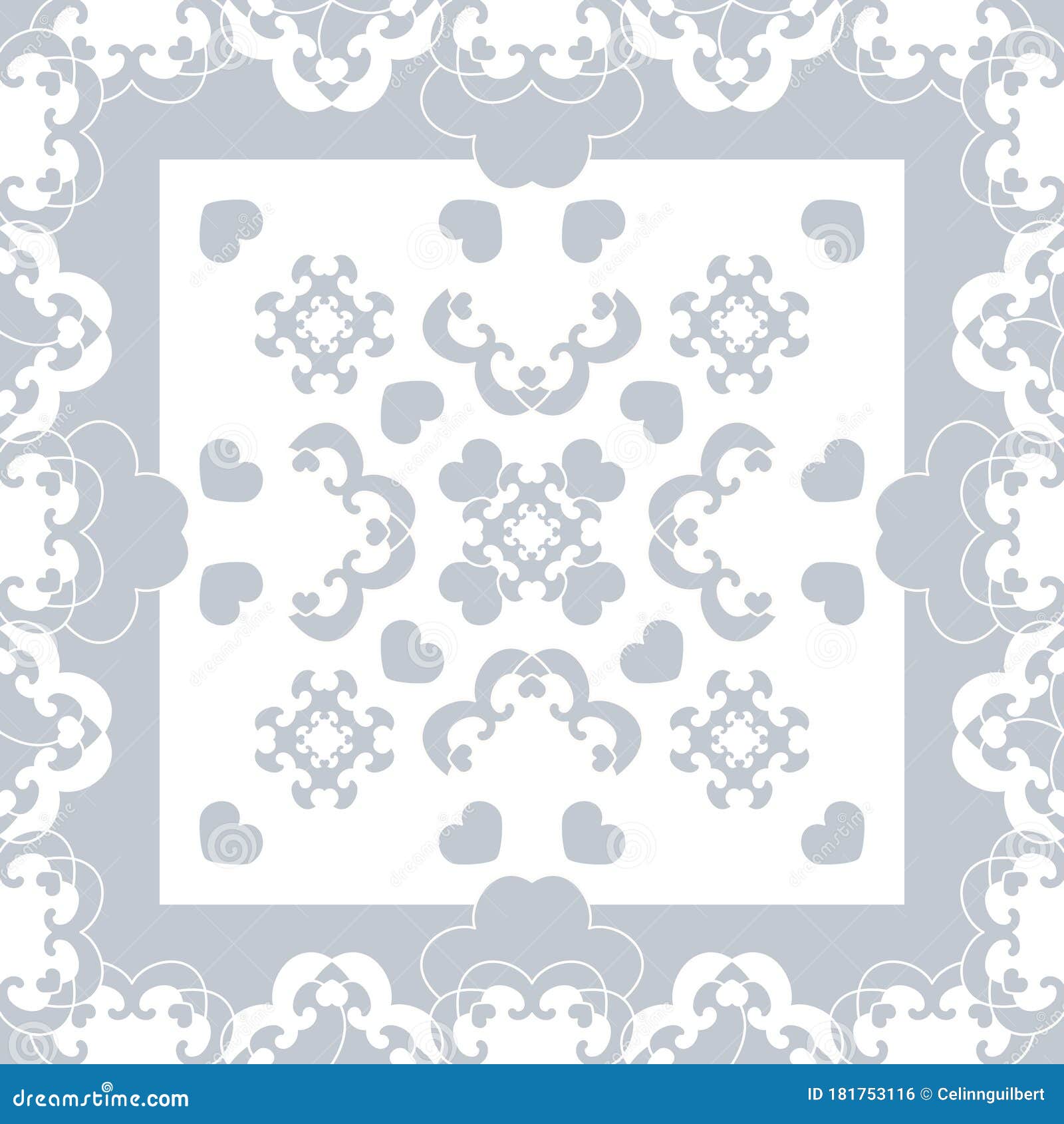Seamless Pattern. Fancy Frame with Hearts. Light Blue, and White ...