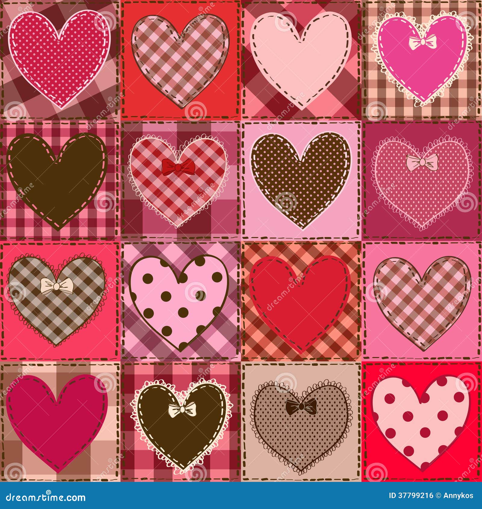 Seamless Pattern of Fancy Heart Patchworks Stock Vector - Illustration ...