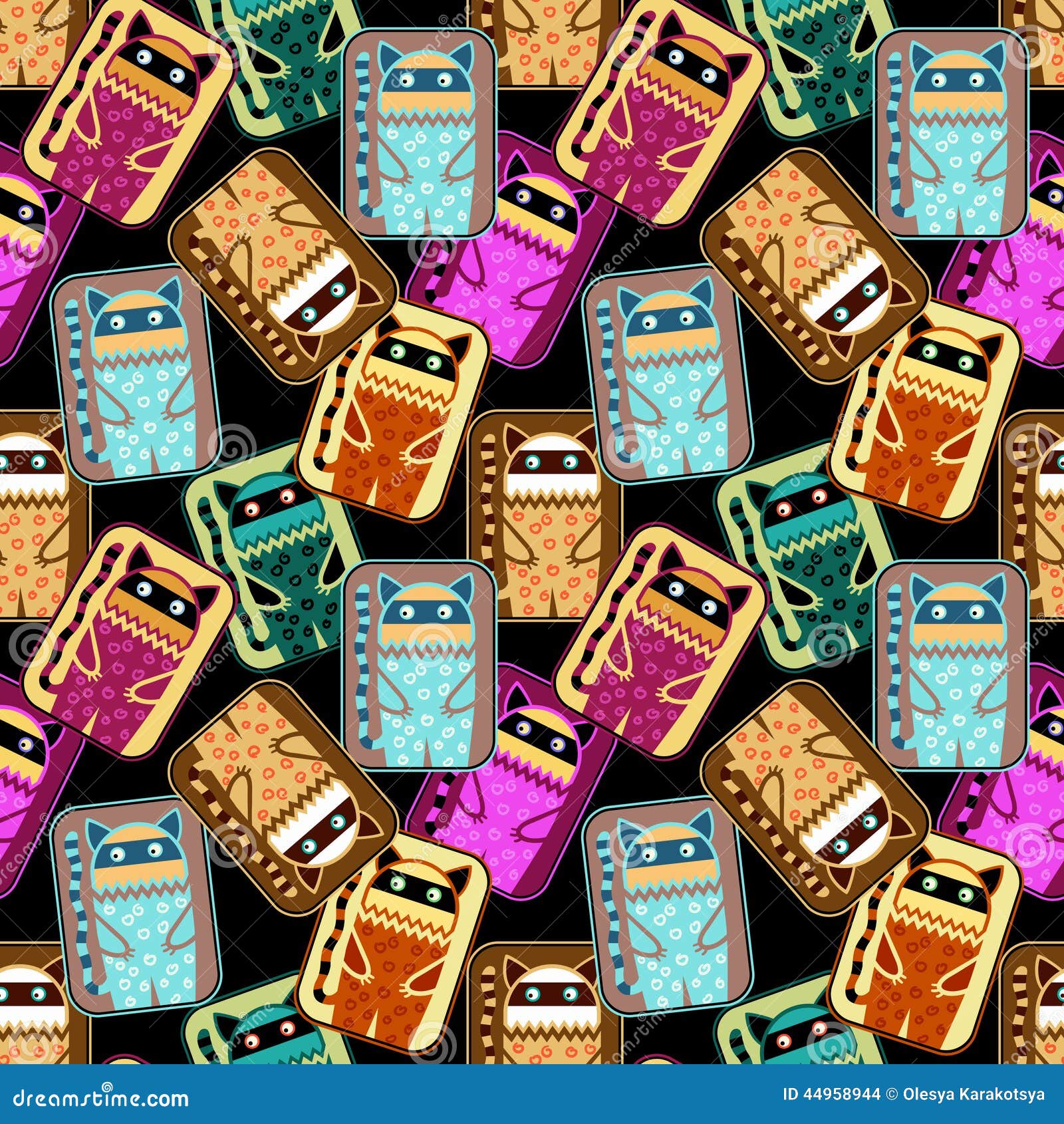 Seamless Pattern with Fantasy Cat Stock Vector - Illustration of design ...