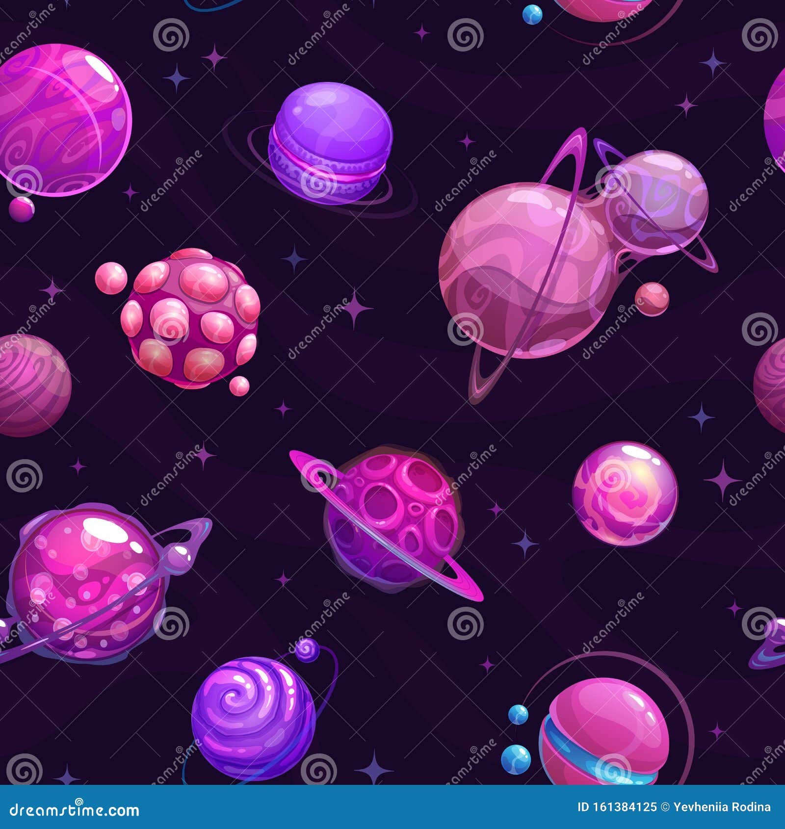 Seamless Pattern with Fantasy Purple Planets on Space Baclground. Stock ...