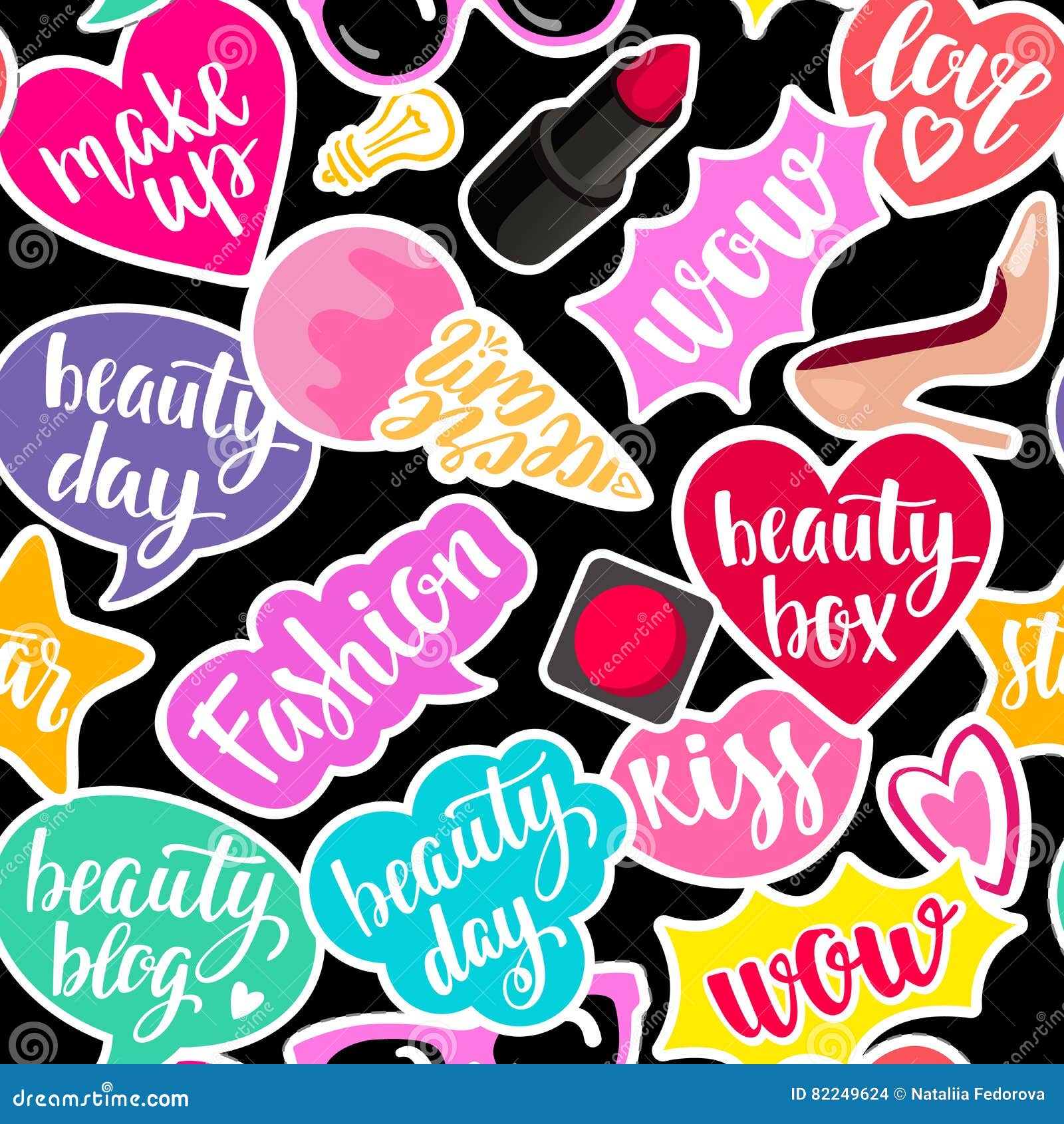 Seamless Pattern Fashion Elements in Patch Style. Stock Vector ...