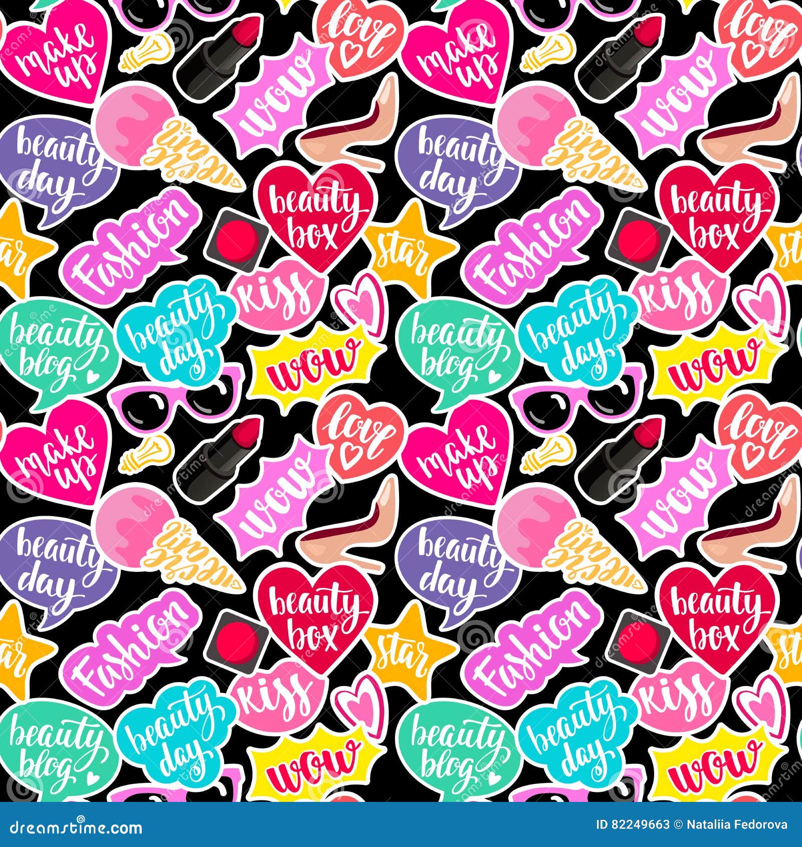 Seamless Pattern Fashion Elements in Patch Style. Stock Vector ...