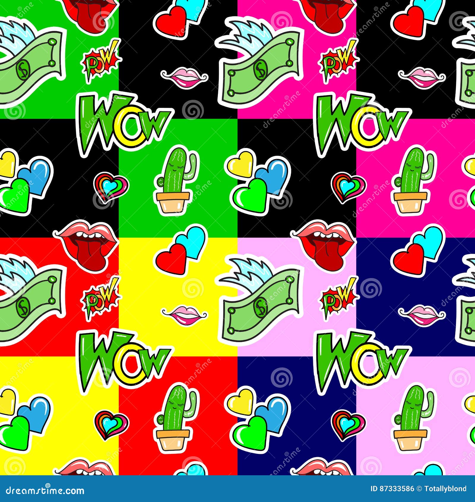 Seamless Pattern with Fashion Patch Badges Stock Vector - Illustration ...