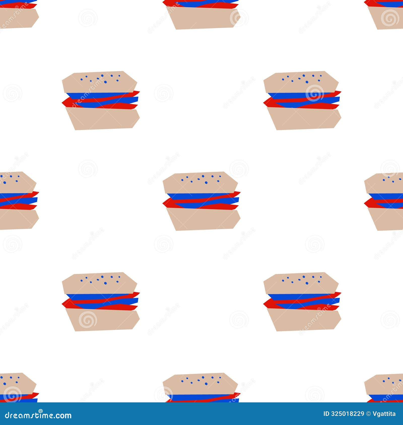 Seamless Pattern with Fast Food Hamburger Shape in Cutout Style on ...