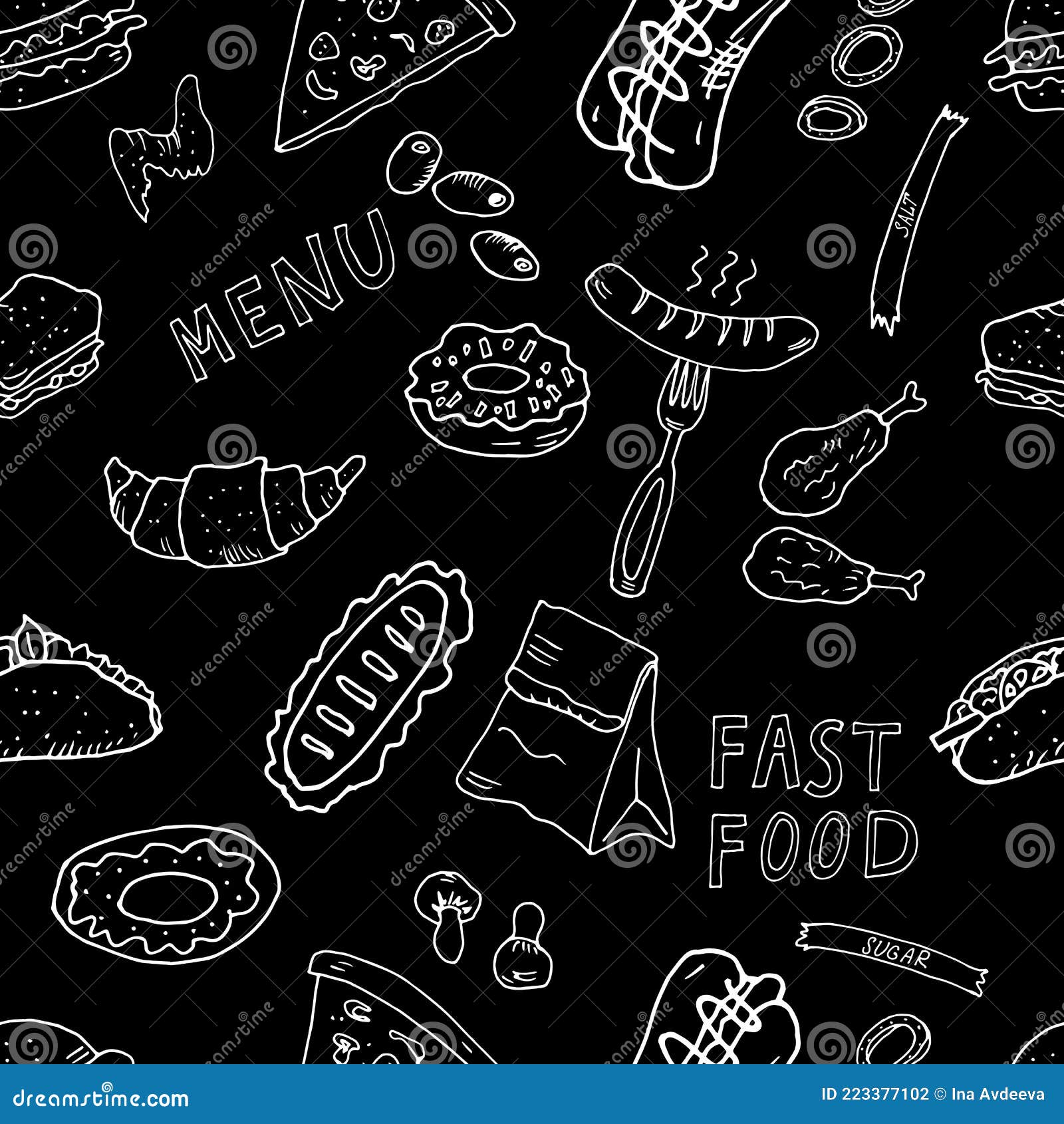 Seamless Pattern with Fast Food for Menu Design Stock Vector ...