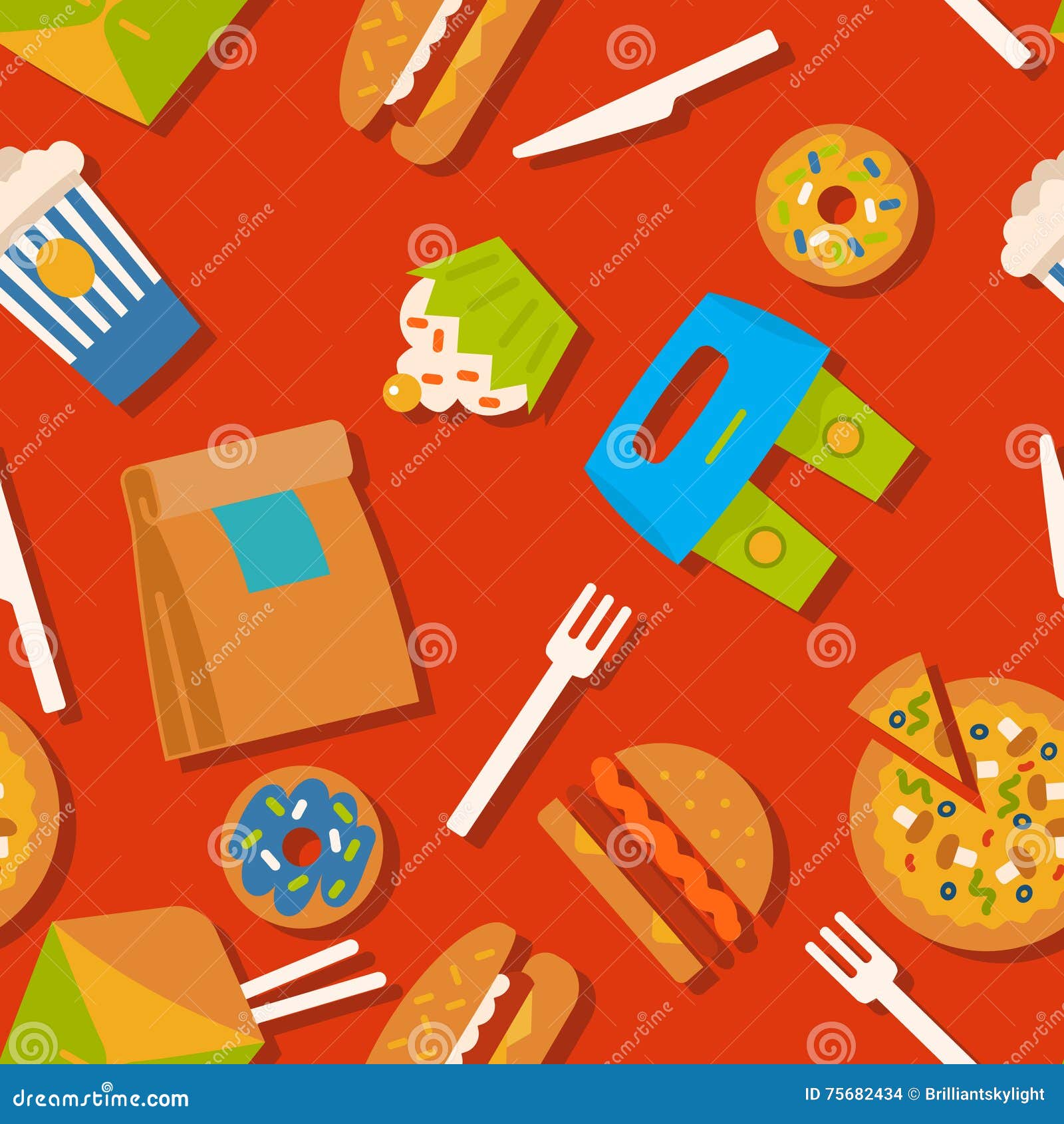 Seamless Pattern with Fast Food Symbols. Menu Background Stock Vector ...