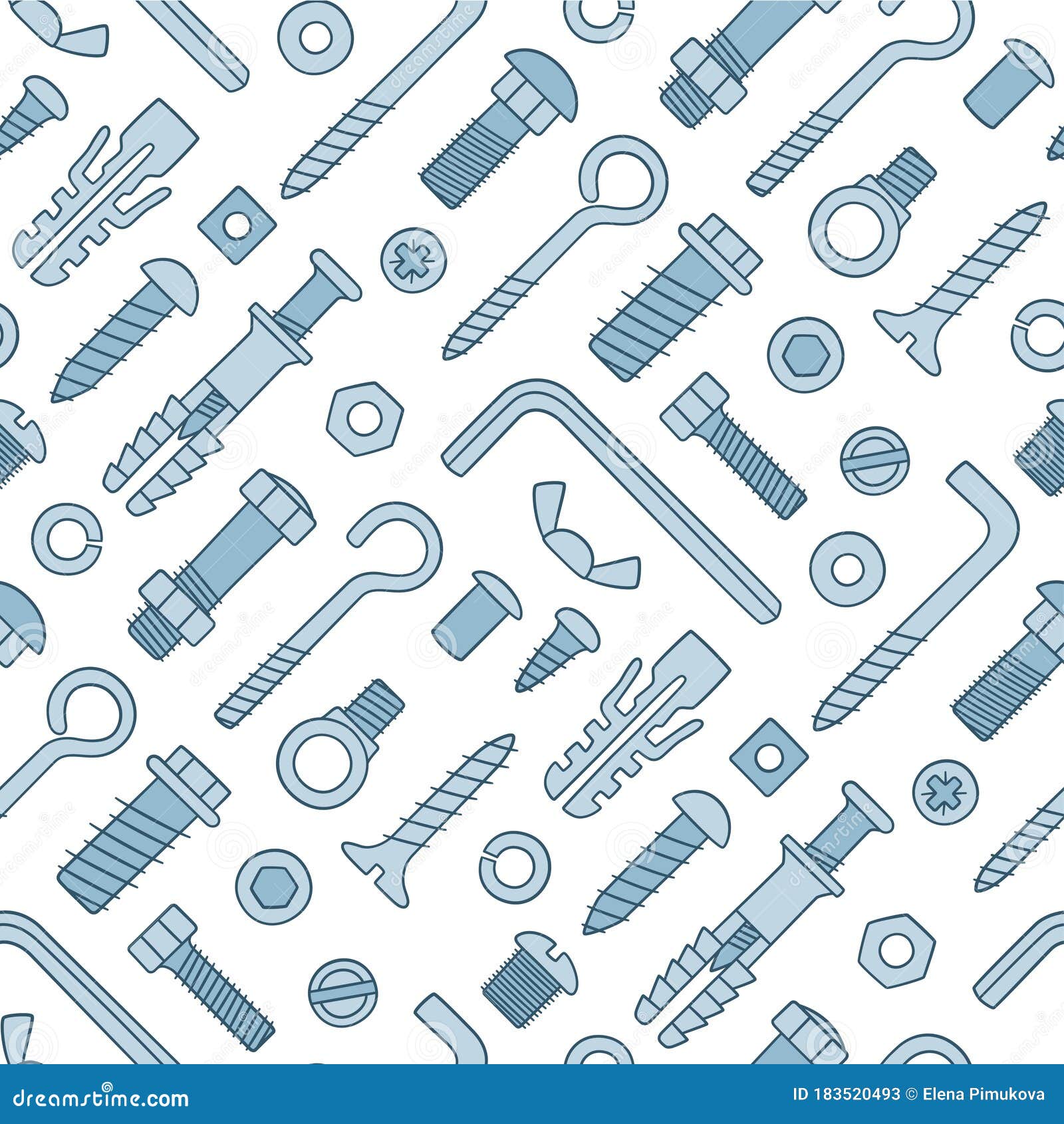 Seamless Pattern of Fasteners. Bolts, Screws, Nuts, Dowels and Rivets ...