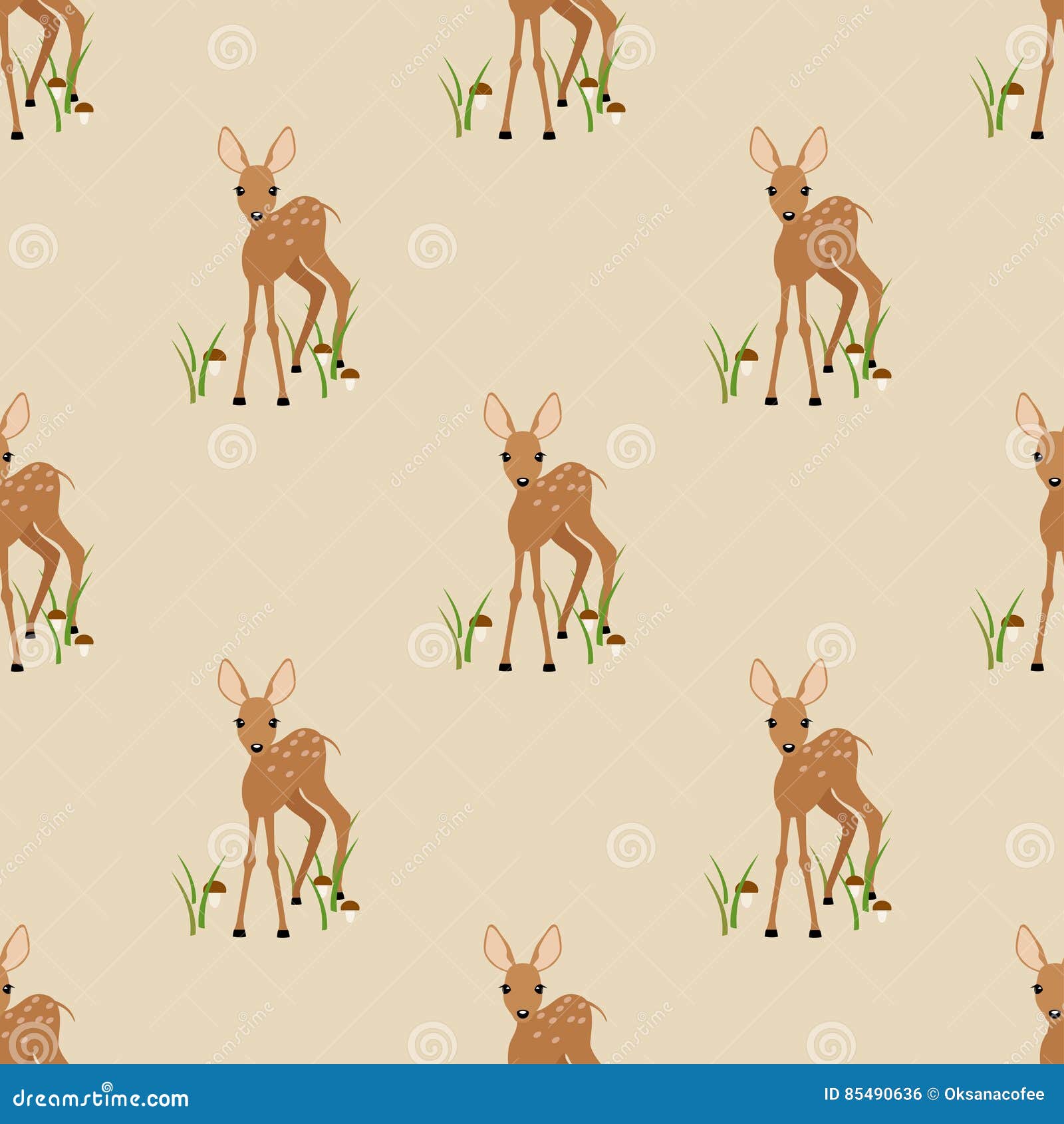Seamless Pattern with a Fawn on a Beige Background. Stock Vector ...