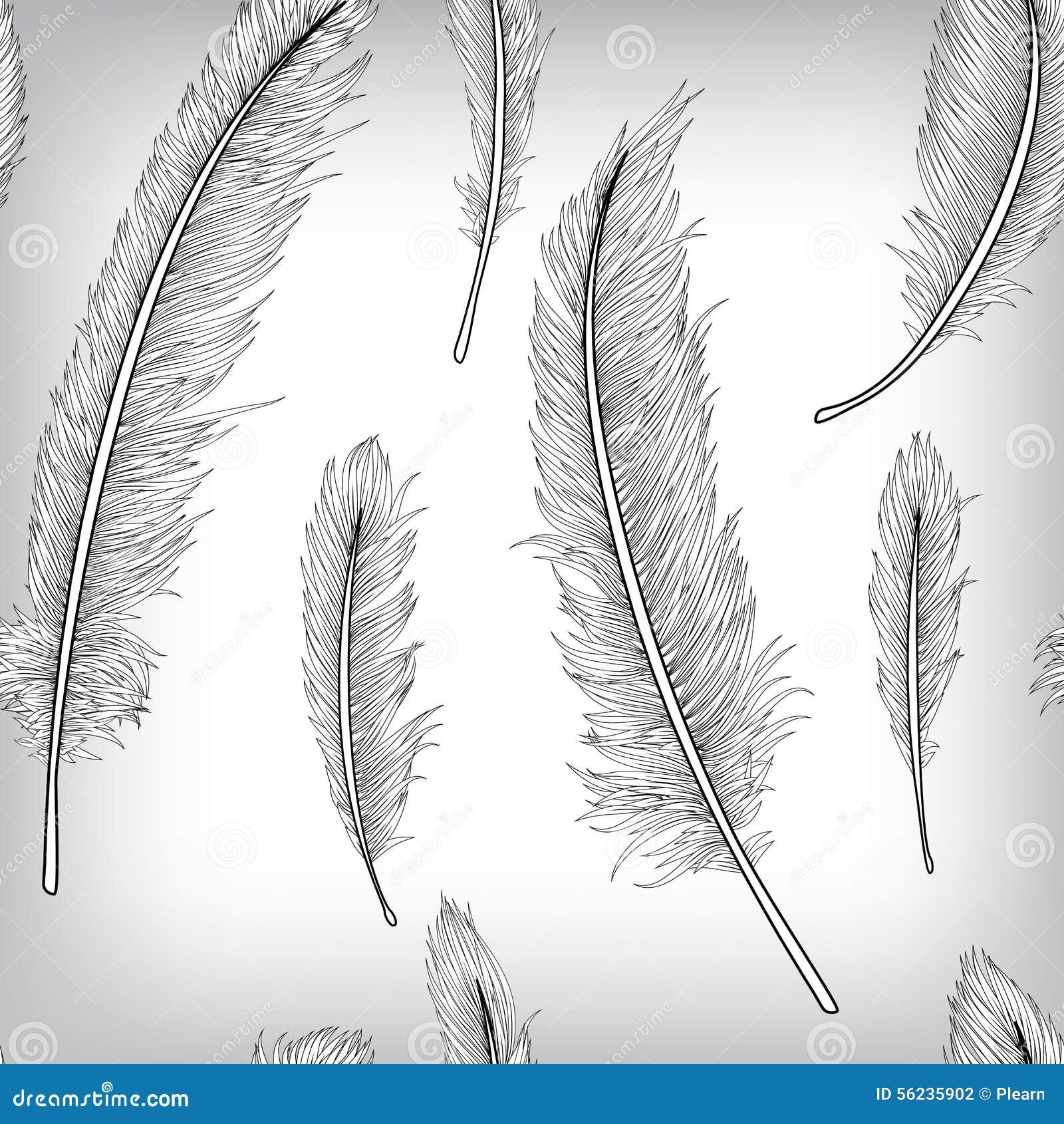 Seamless Pattern Feather Hand Drawn Background Stock Vector ...