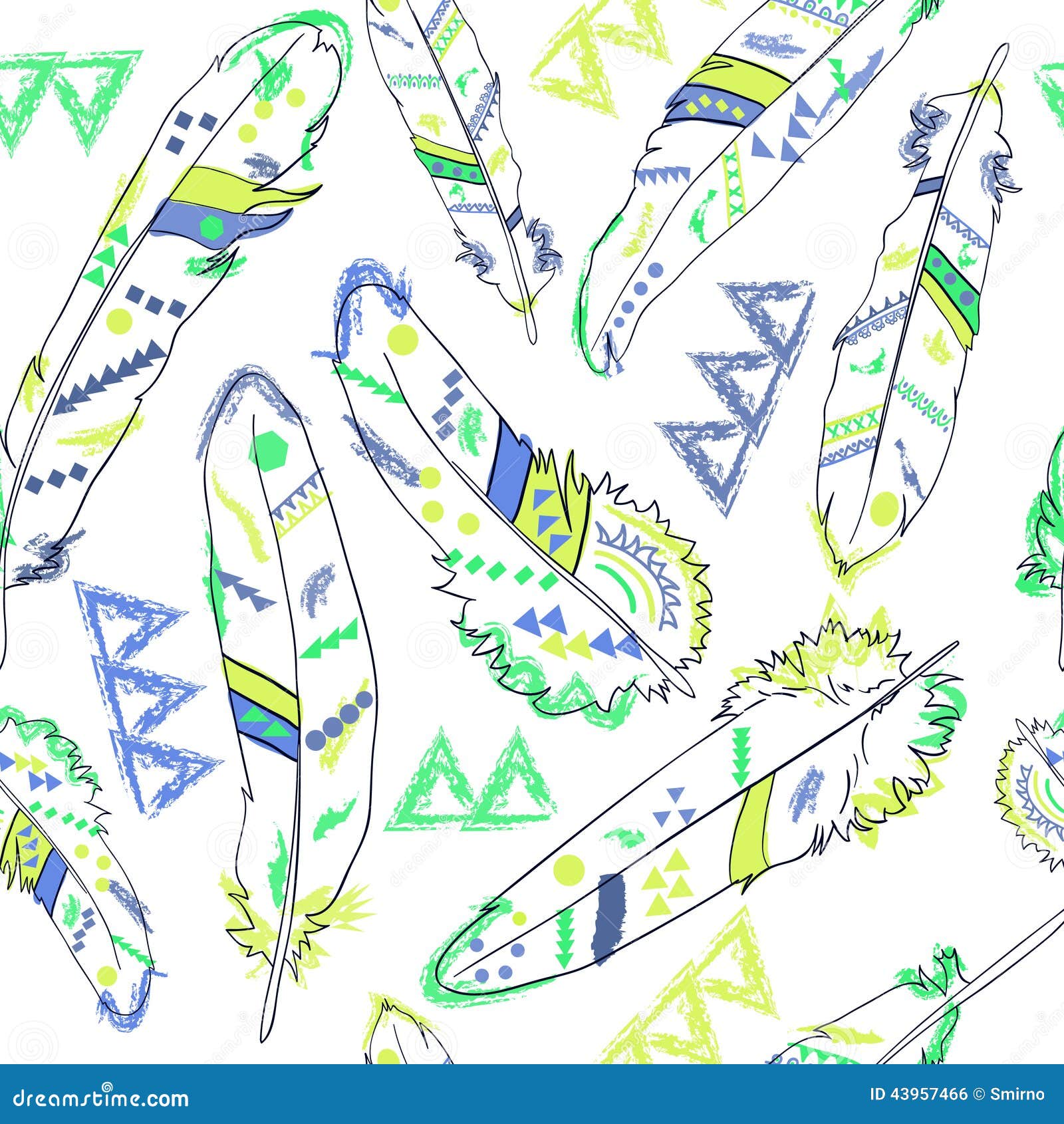 Seamless Pattern with Feathers in American Indians Style, Vector Stock ...