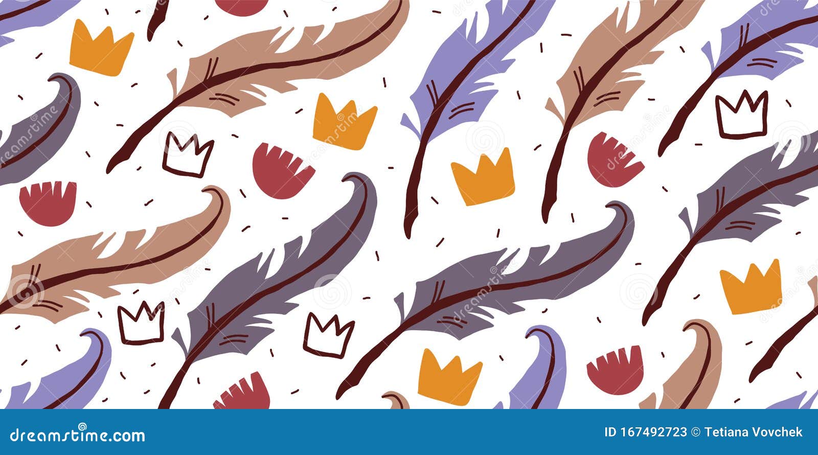 Seamless Pattern with Feathers, Flowers, Crowns Stock Vector ...