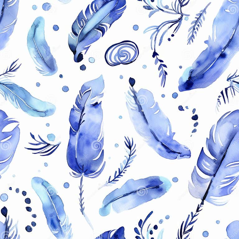 Seamless Pattern with Feathers, Spirals, Bows and Spots on White ...