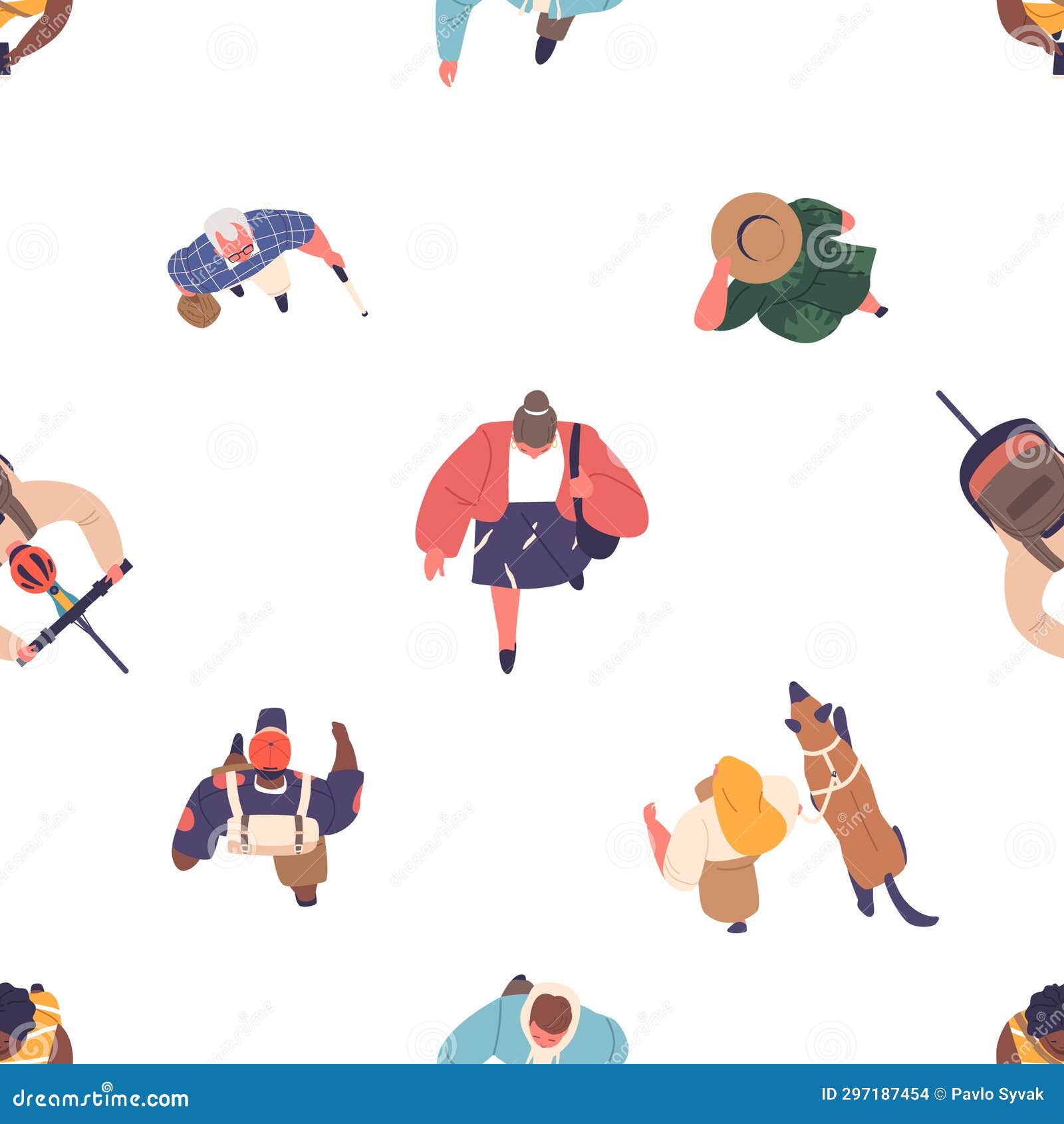 Seamless Pattern Features Top-view of Characters in Various Activities ...