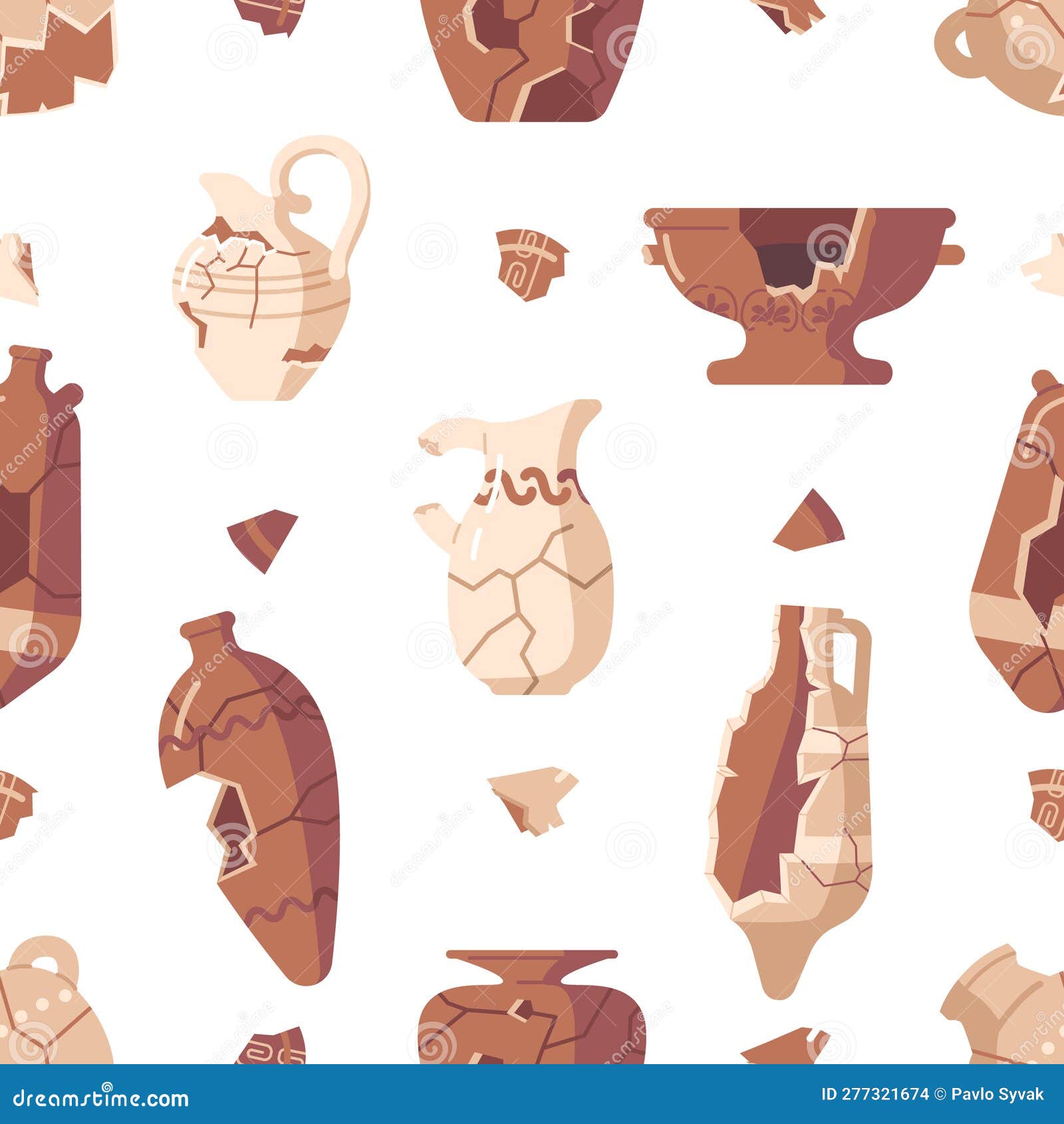Seamless Pattern Featuring Broken Ancient Pots with Intricate Designs ...
