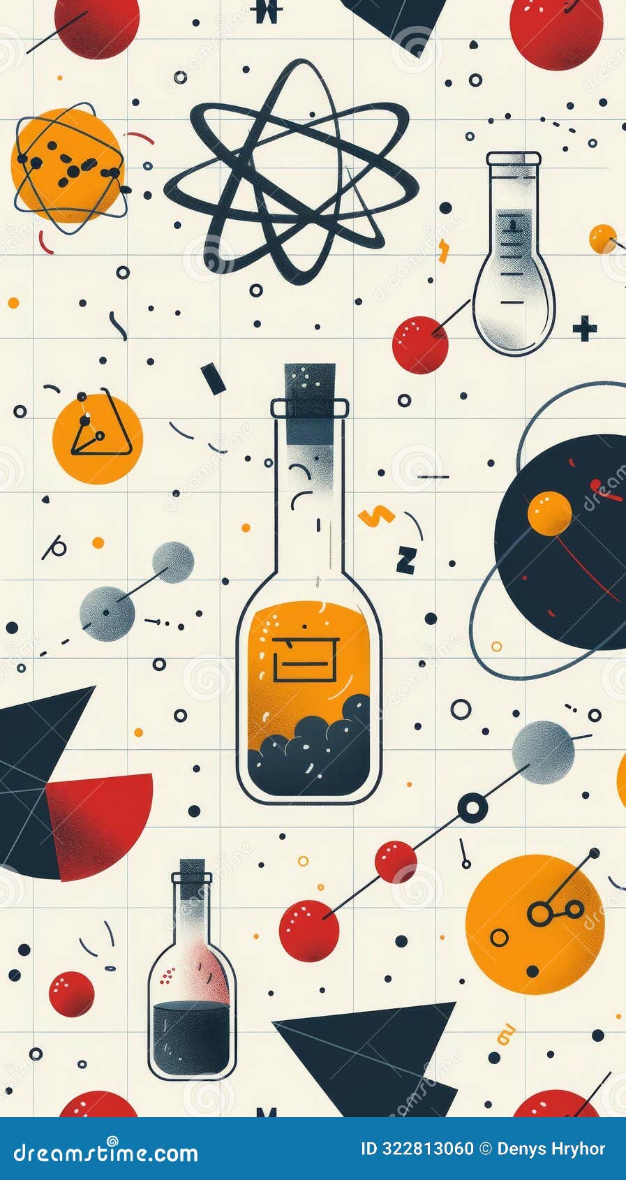 Seamless Pattern Featuring Cartoon Doodle Style Science Icons on a ...