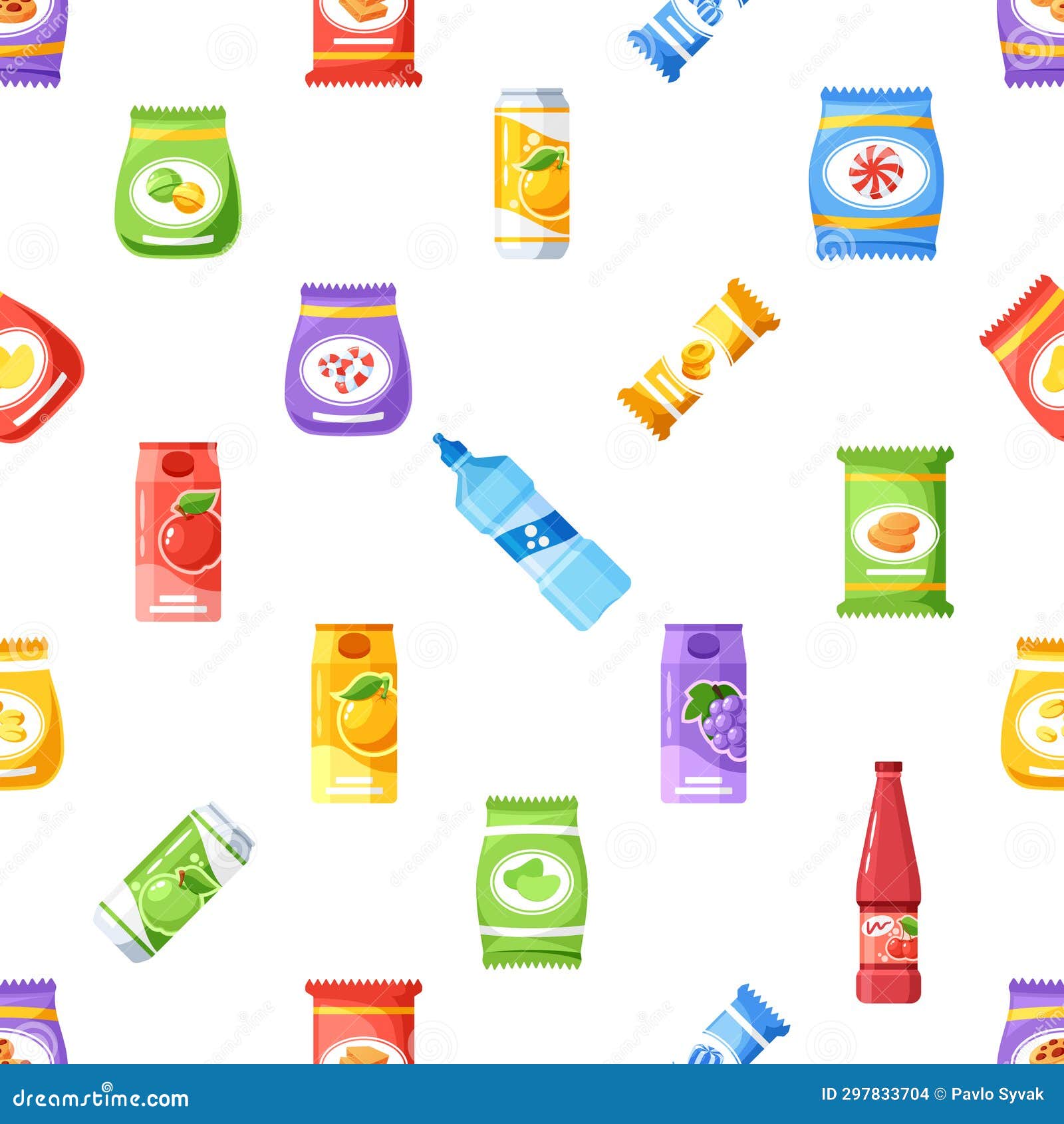 Seamless Pattern Featuring a Colorful Array of Vending Machine Products ...