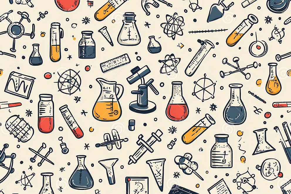 Seamless Laboratory Science Pattern with Hand-drawn Chemical Equipment ...