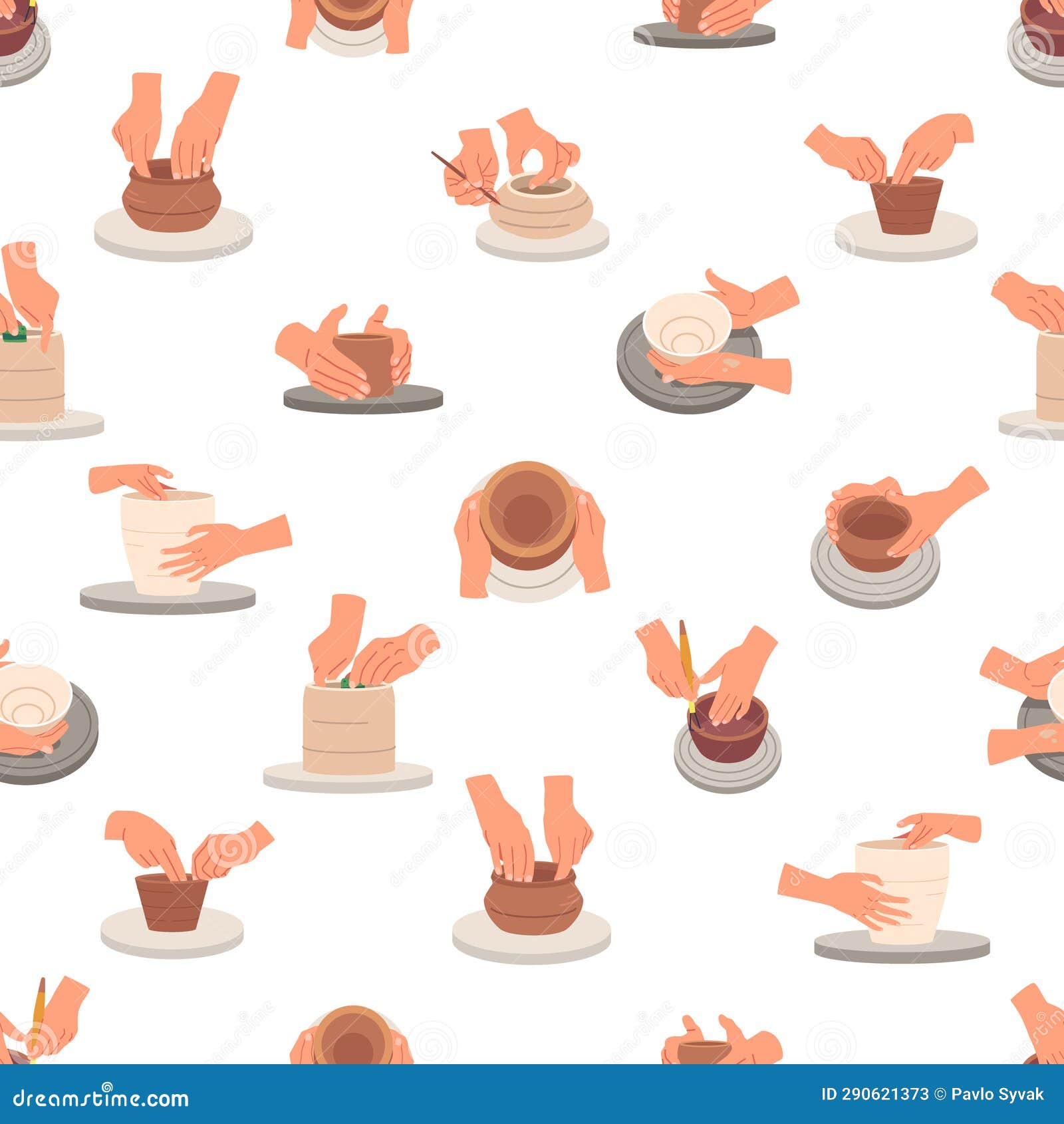 Seamless Pattern Featuring Hands Gracefully Shaping Clay into Pottery ...