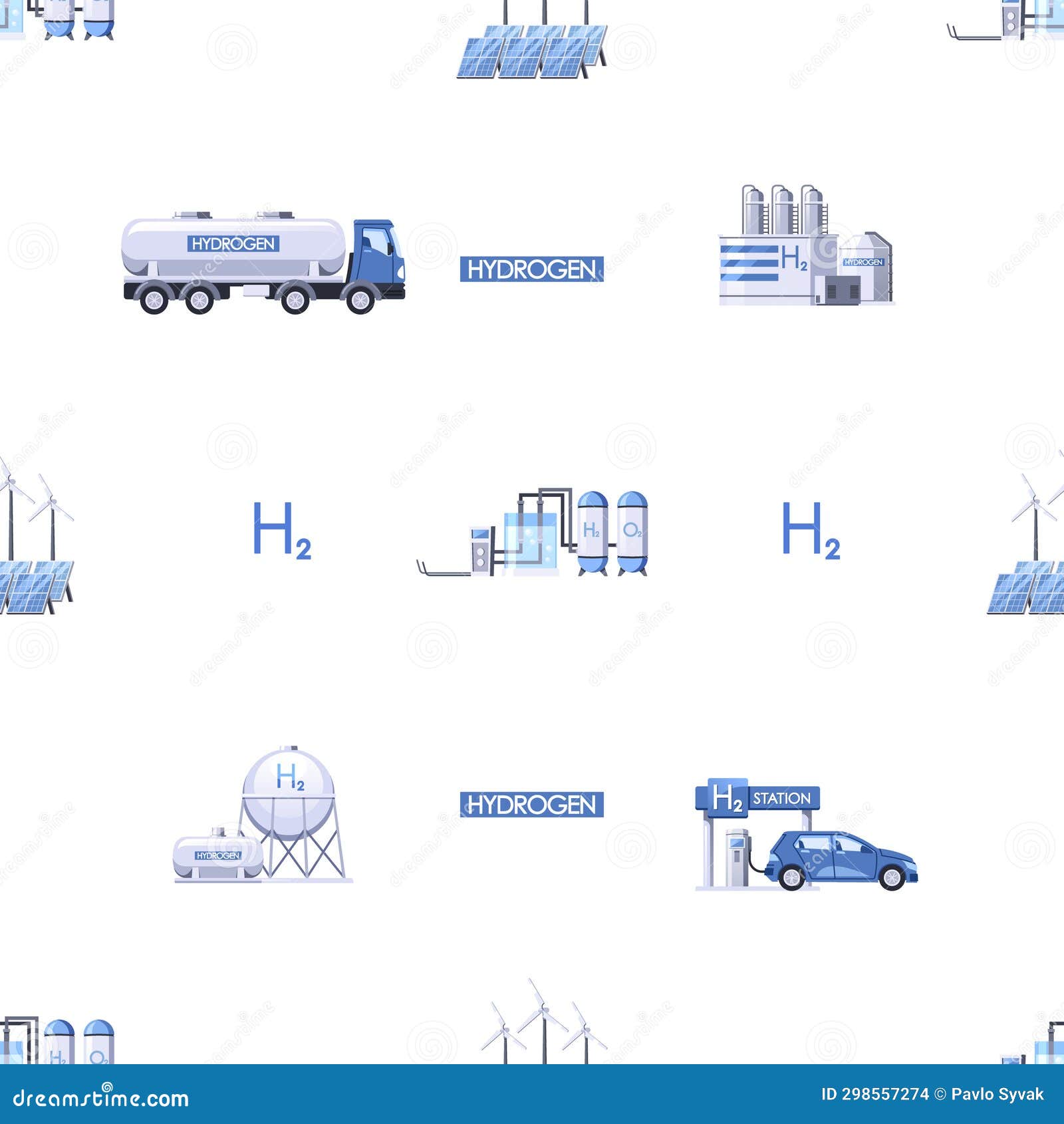 Seamless Pattern Featuring Hydrogen Production. Vector Tile Background ...