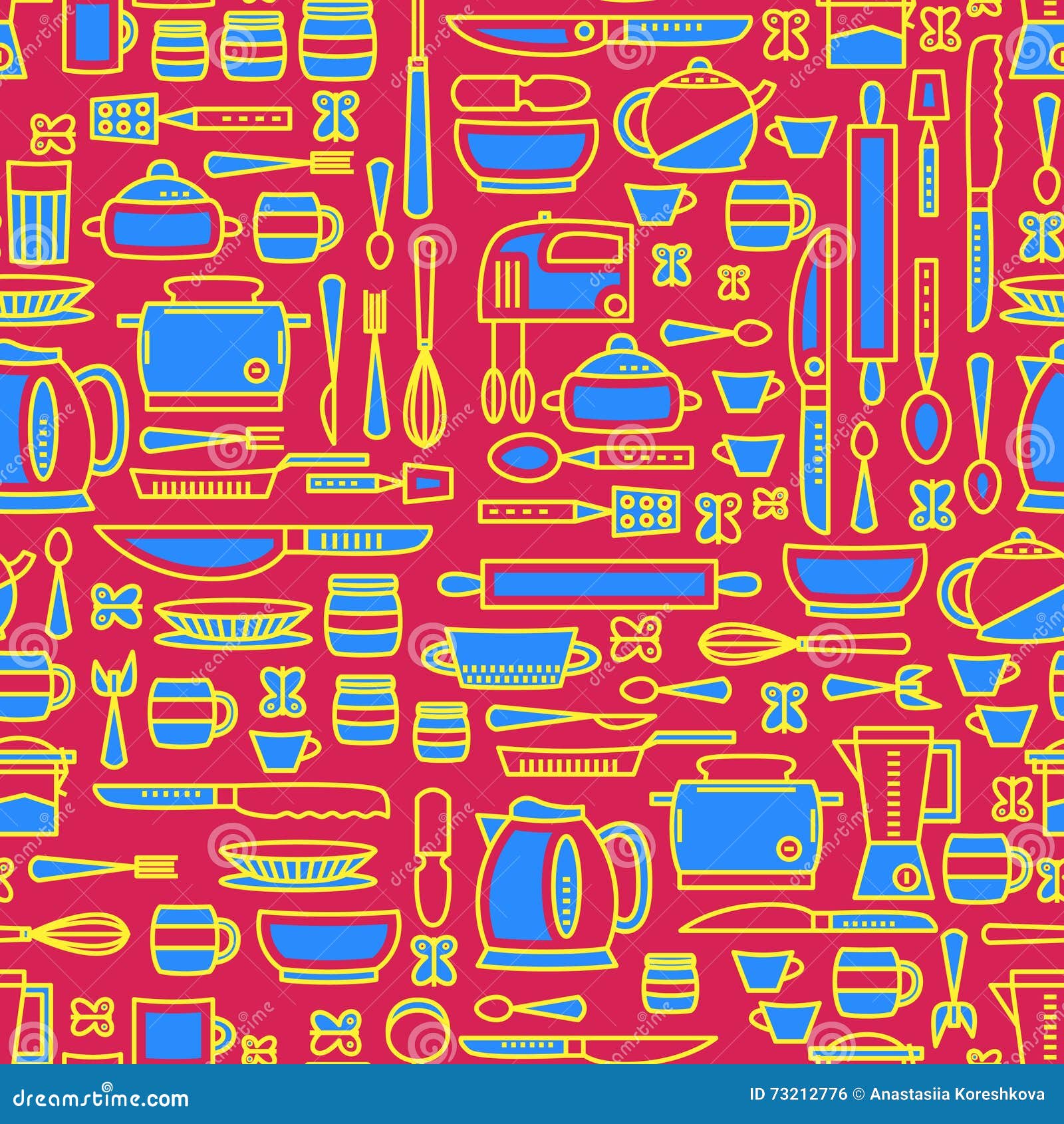 Seamless Pattern Featuring Various Kitchen Utensils and Cooking Related ...