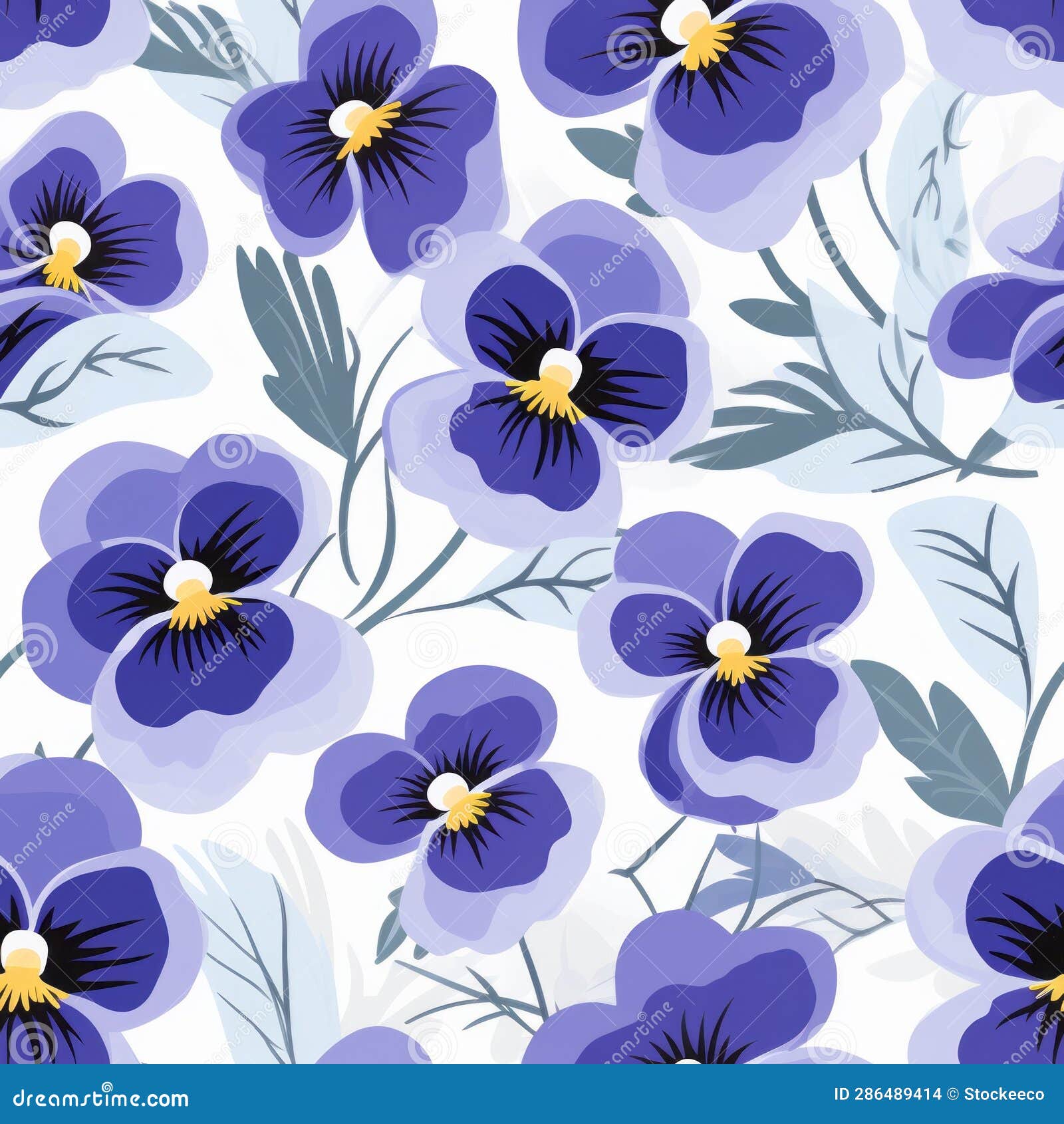 Seamless Pansy Pattern Vector Design with Hand-drawn Style Stock ...